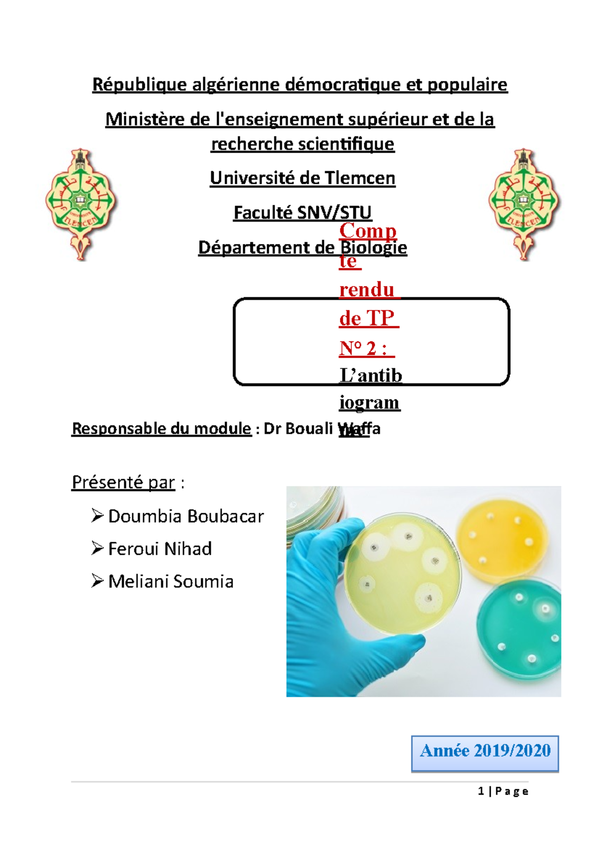 L'antibiogramme - cours master 1 spécialité infectiologie - République ...