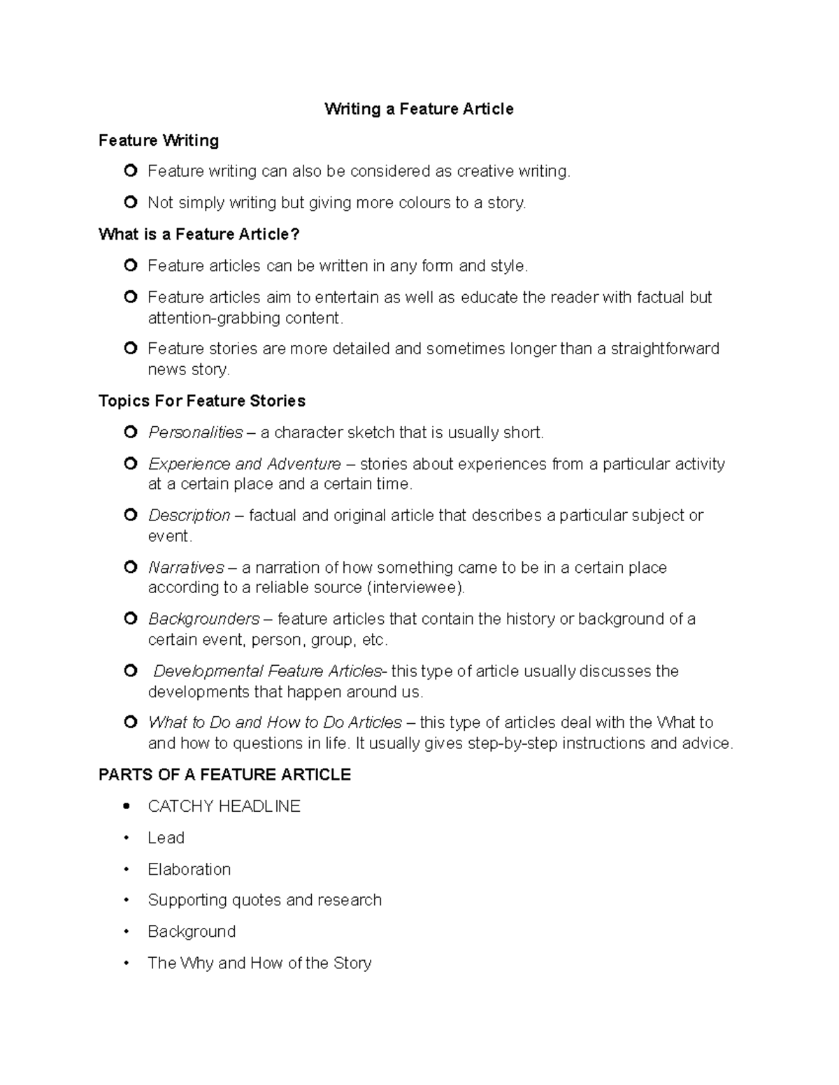 Writing a Feature Article - Science, Technology, Engineering, and ...