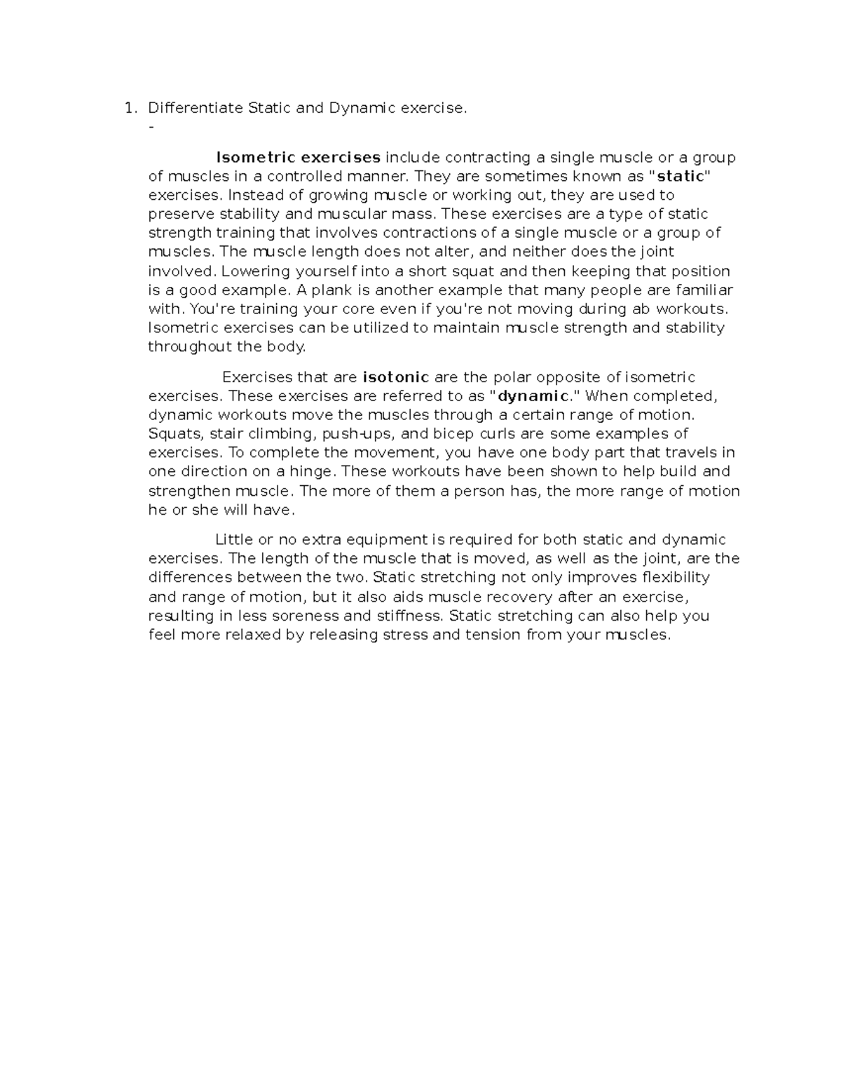 Physical Fitness Assignment 1 - Differentiate Static and Dynamic ...