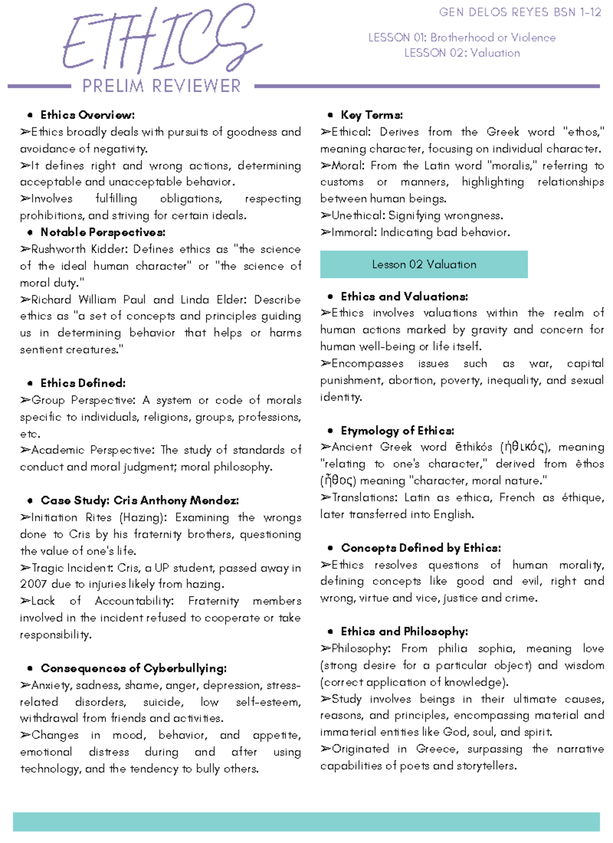 Ethics-Reviewer - Reviewer - ETHICS PRELIM REVIEWER LESSON 01 ...