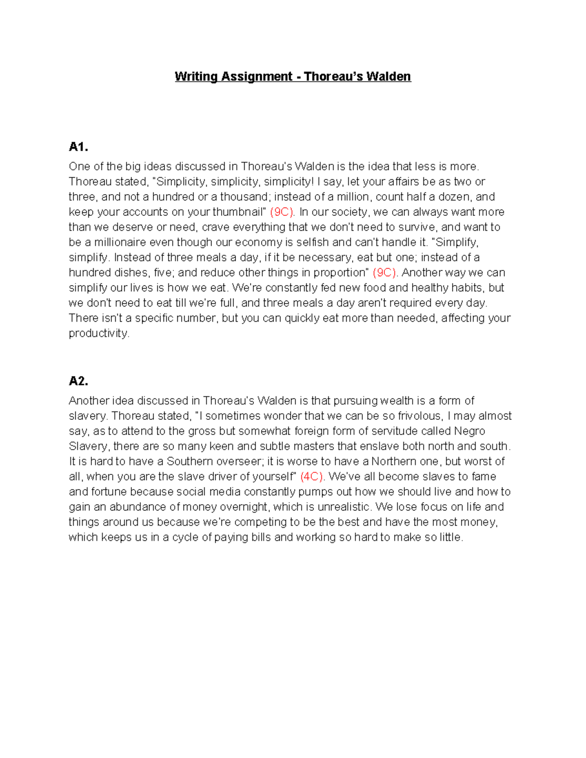 Untitled document - writing assignment - Writing Assignment - Thoreau’s ...
