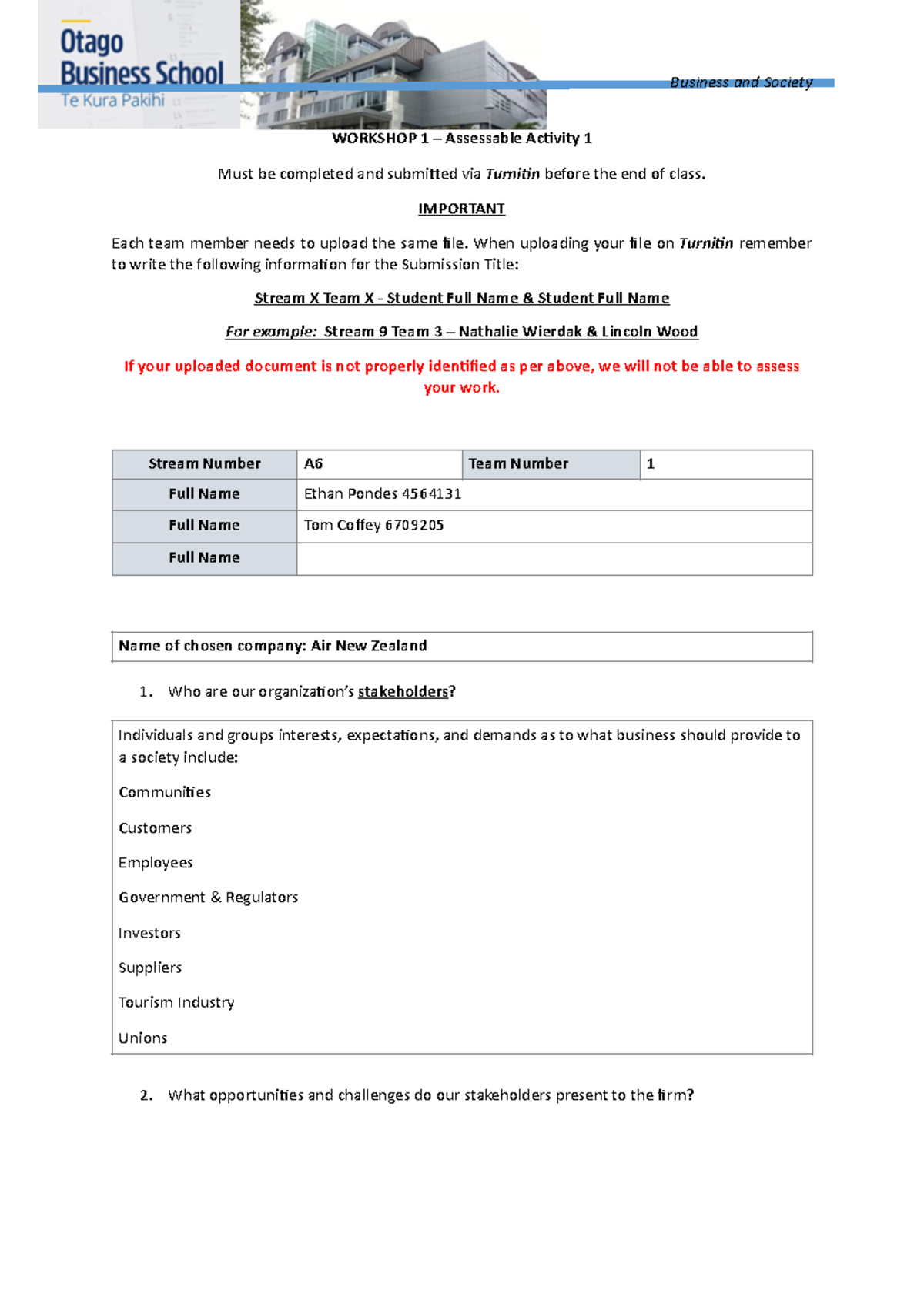 Workshop 1 worksheet - Very well done notes for your supplementary ...