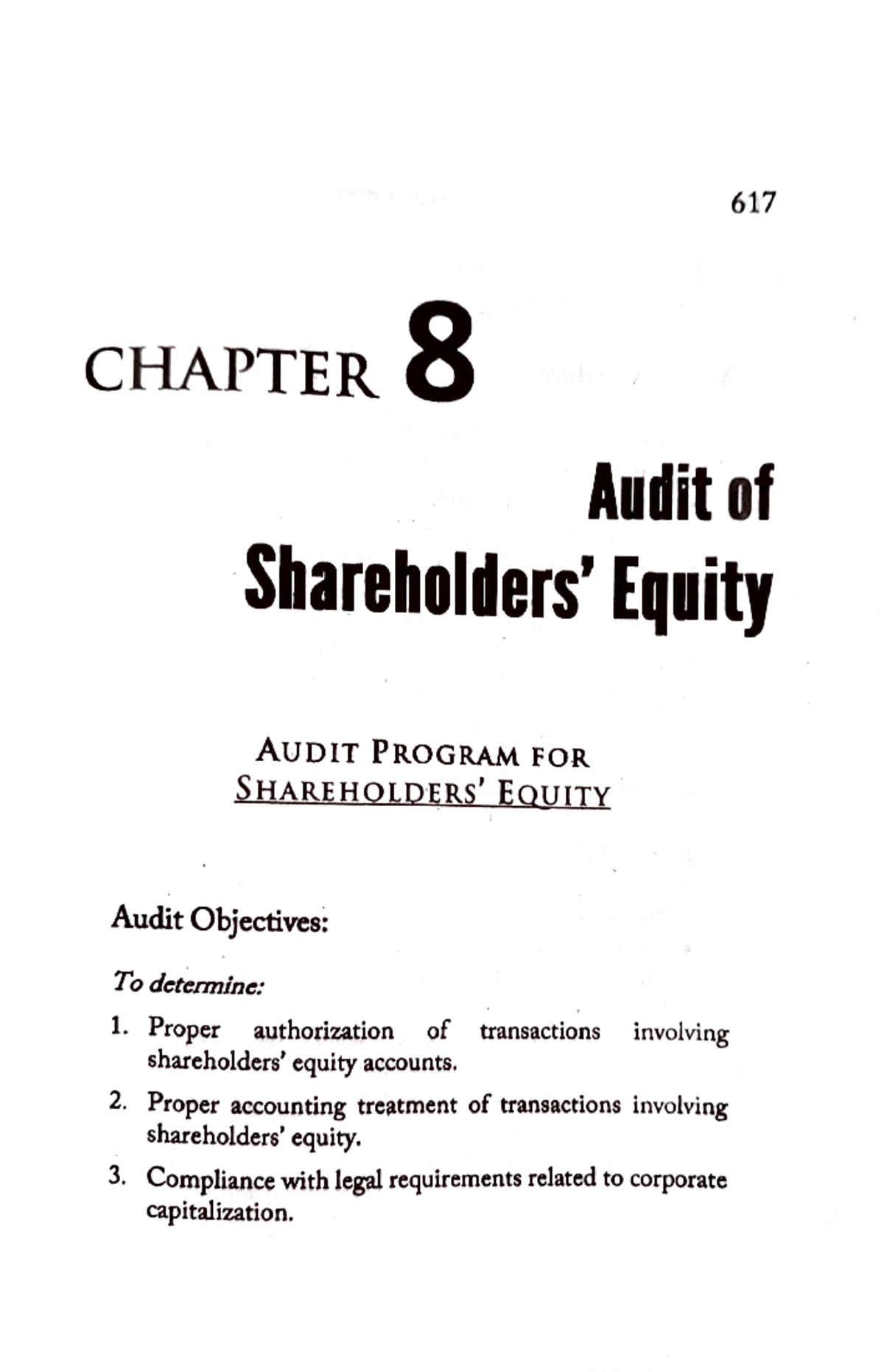 Chapter-8-1 - SHAREHOLDERS EQUIT - 617 CHAPTER 8 Audit of Equity AUDIT ...