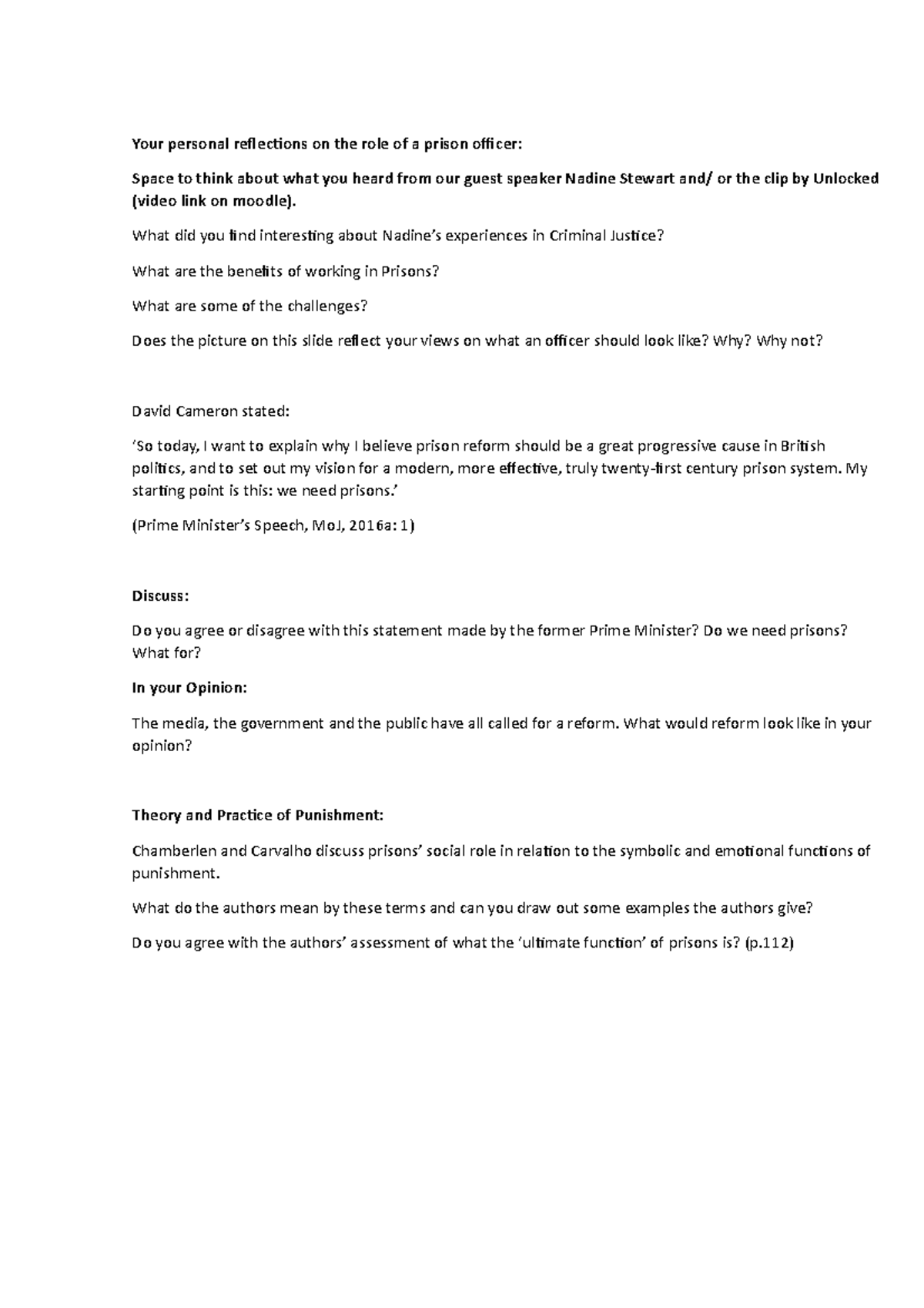 Term 2 Week 3 - Prison - Lecture notes 3 - Your personal reflections on ...