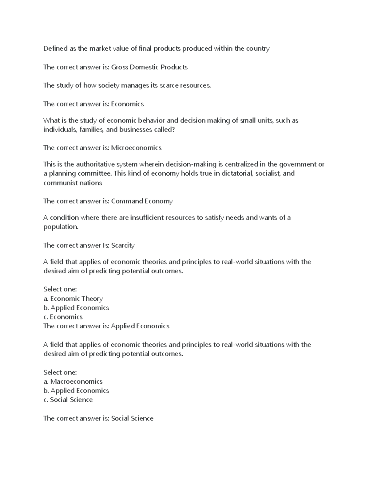 GRADE 12 APPLIED ECONOMICS WEEK 10 FIRST QUARTER EXAM - Defined as the ...