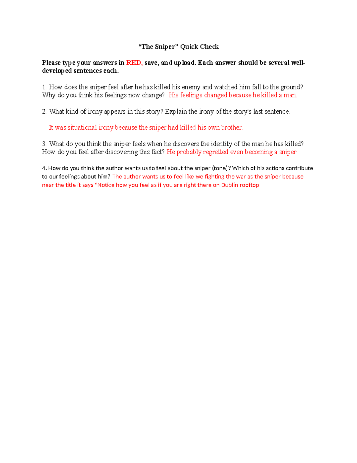 The Sniper - “The Sniper” Quick Check Please type your answers in RED ...
