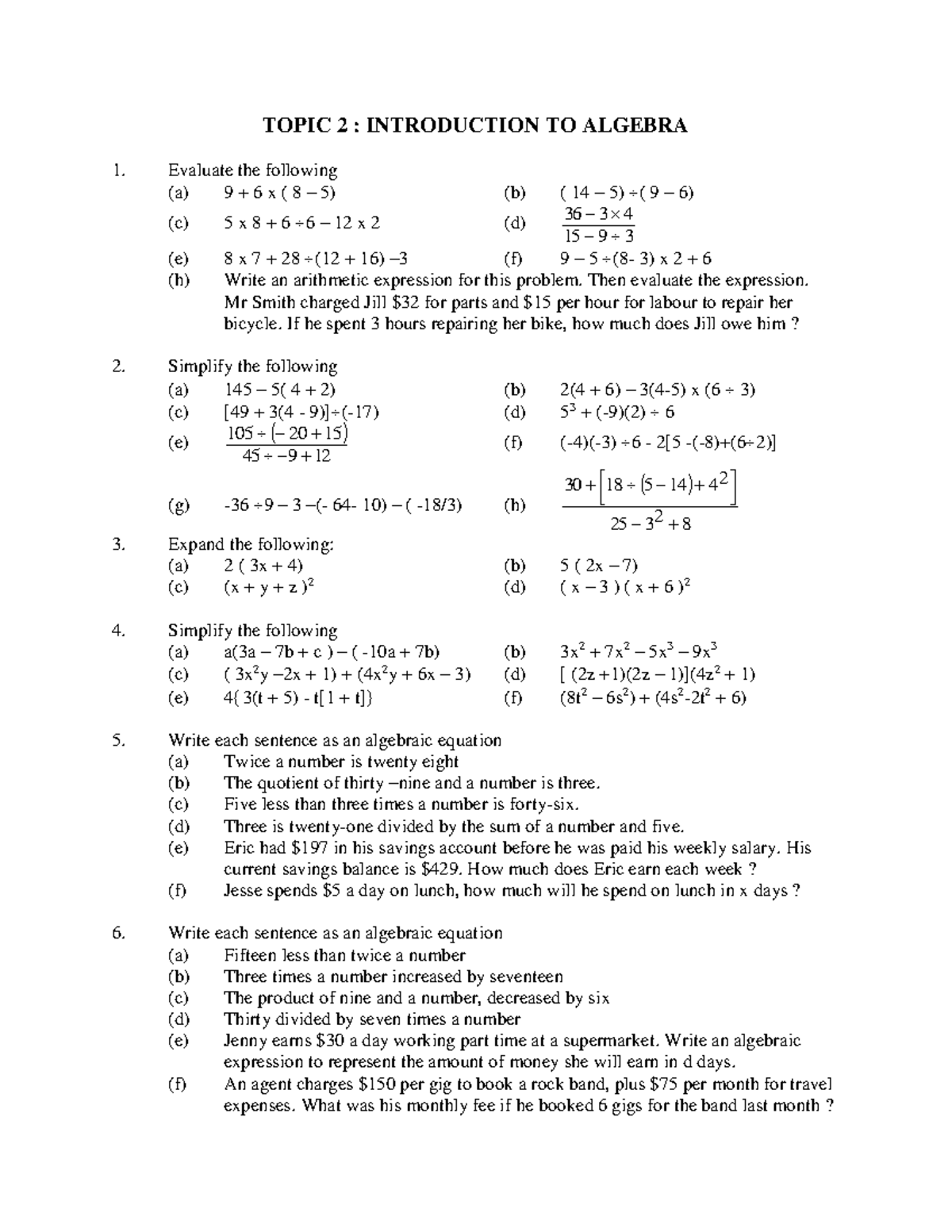 Topic 2 - Hi, hope this can be help - TOPIC 2 : INTRODUCTION TO ALGEBRA ...