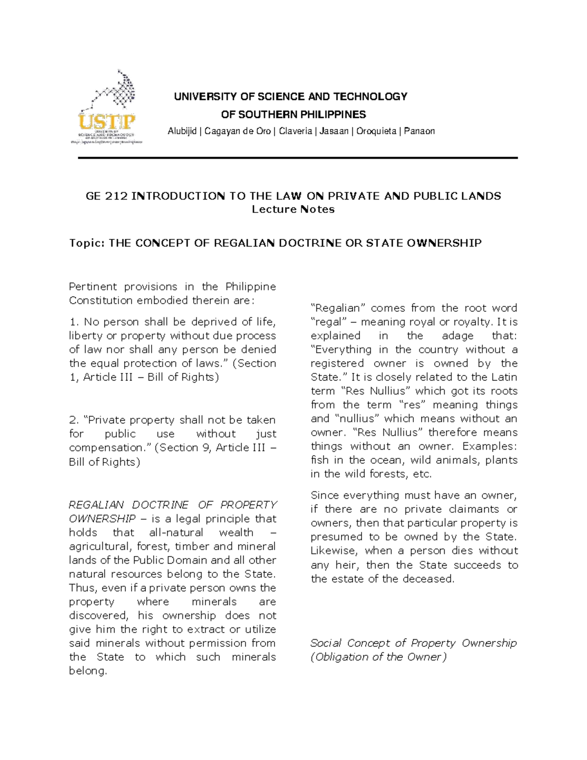 THE Concept OF Regalian Doctrine OR State Ownership - GE 212 ...