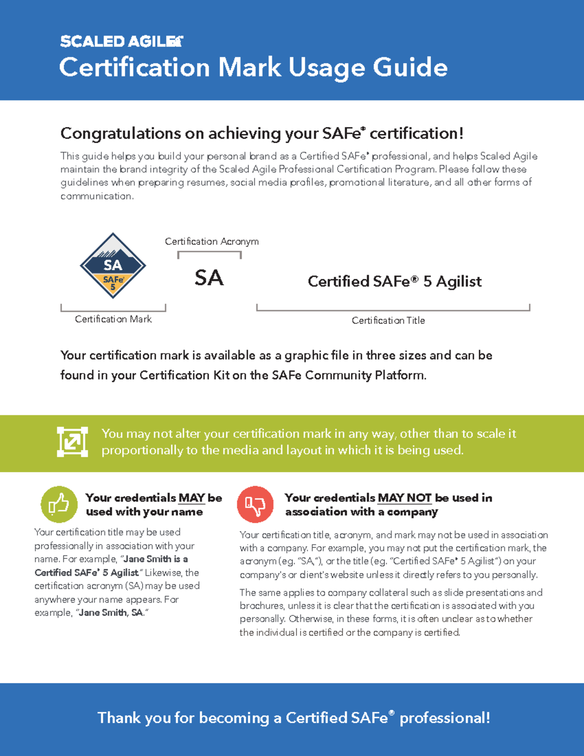 SAFe 5 Agilist Cert Kit (5 - Thank you for becoming a Certified SAFe ...