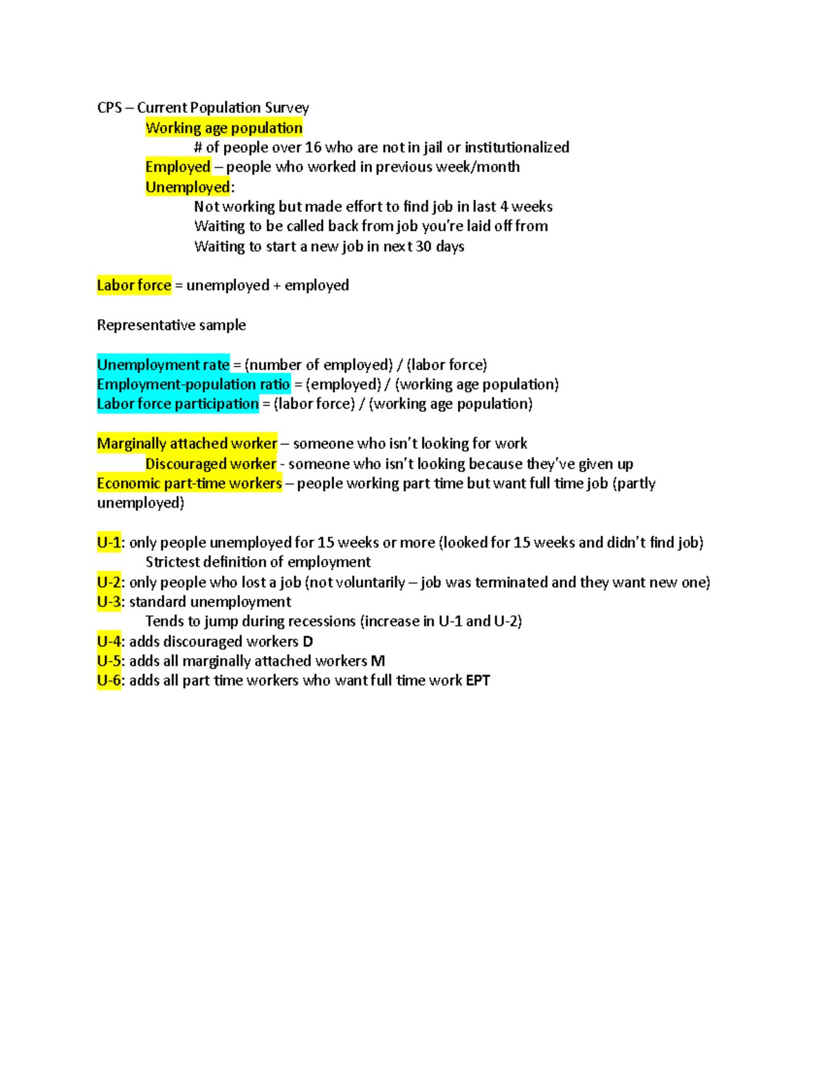 Lecture 6 Notes - CPS – Current Population Survey Working age ...