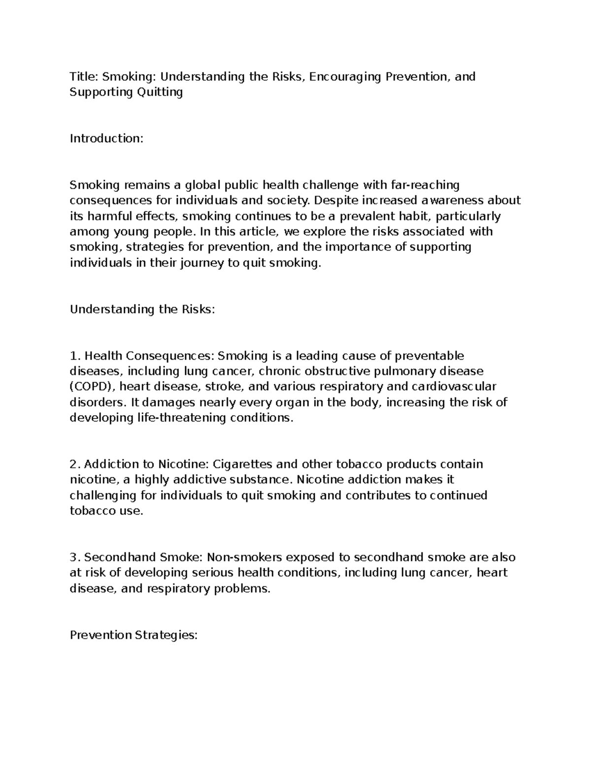 Smoking - None - Title: Smoking: Understanding the Risks, Encouraging ...