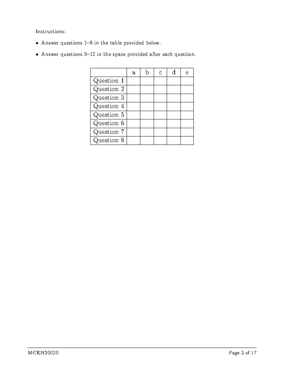 Exam2023 Sem2 SMA - Instructions: Answer questions 1–8 in the table ...