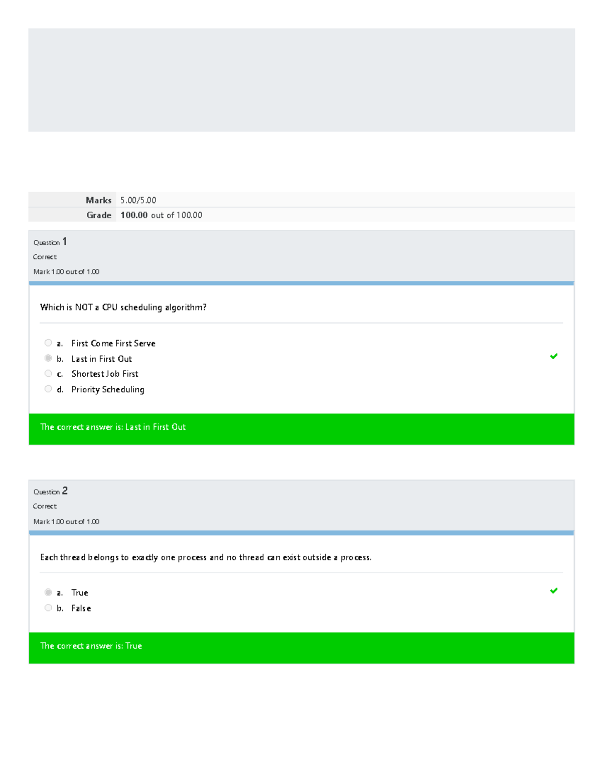 Self-Quiz Unit 4 Attempt review 2 - Marks 5/5. Grade 100 out of 100 ...