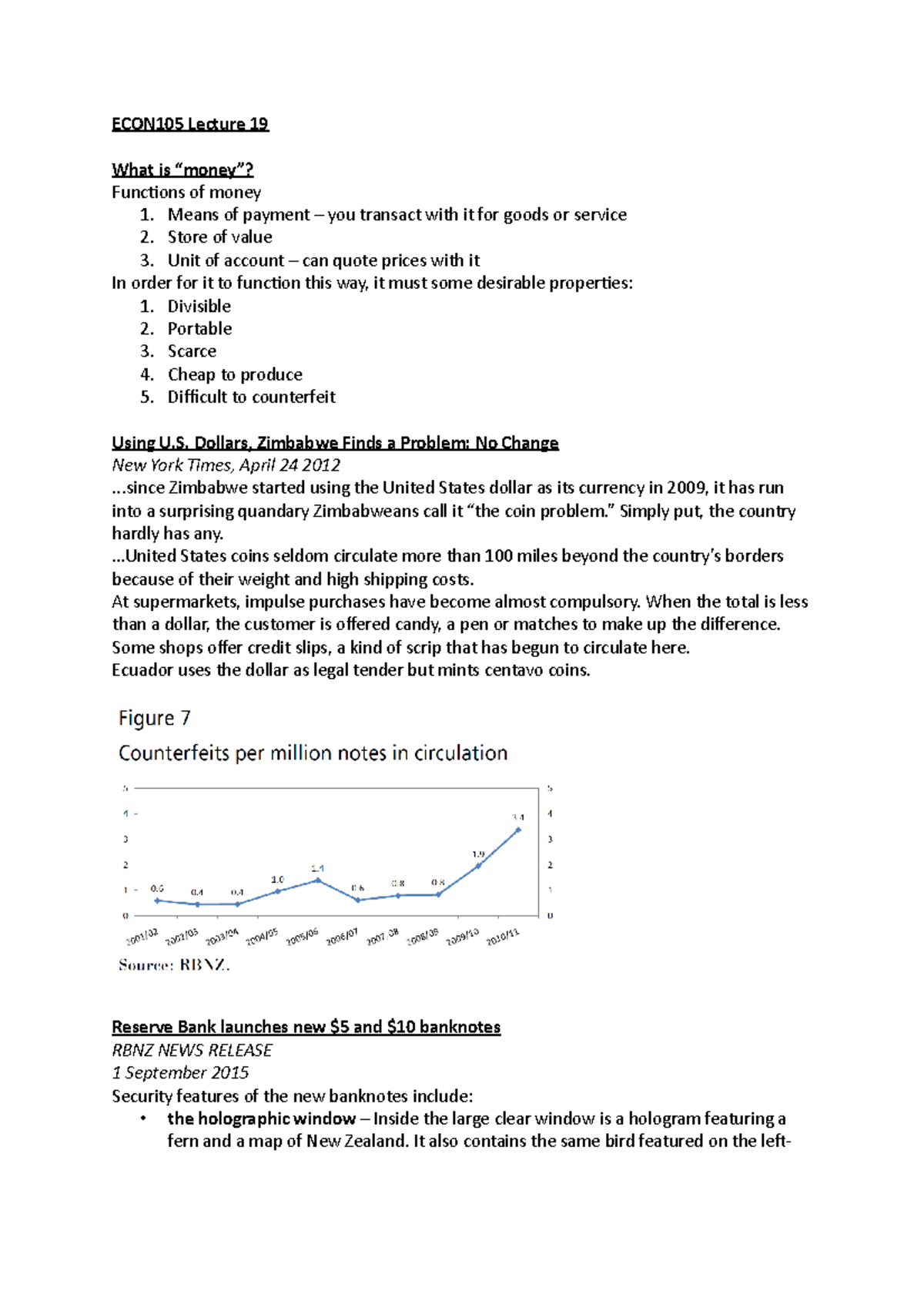 ECON105 L19 ECON105 Lecture 19 What Is money Functions Of Money 1