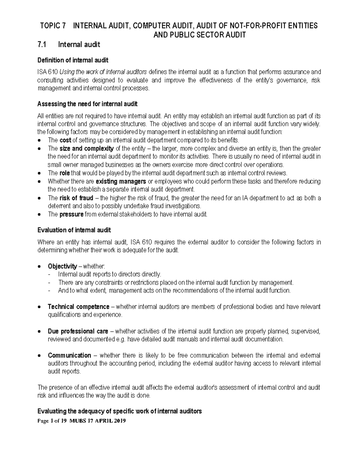 Topic 7 - Auditing of financial statements and material misstatement ...
