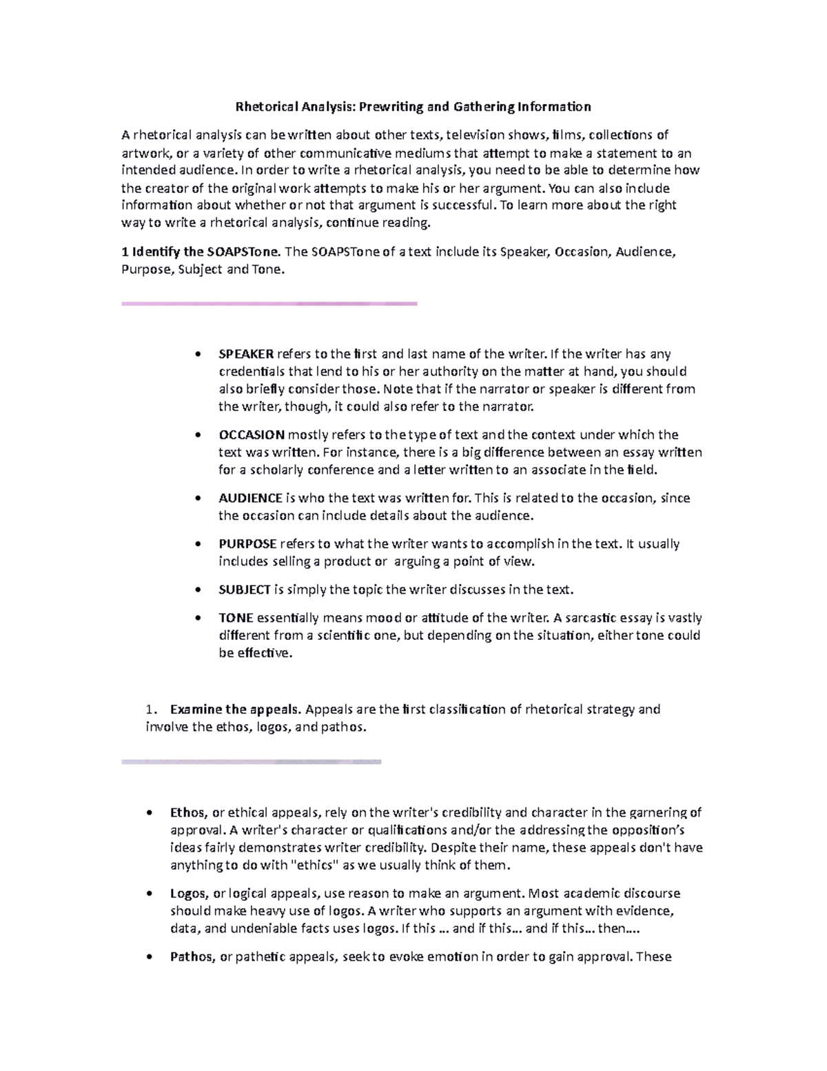 Rhetorical Analysis Prewriting and Gathering Information - In order to ...