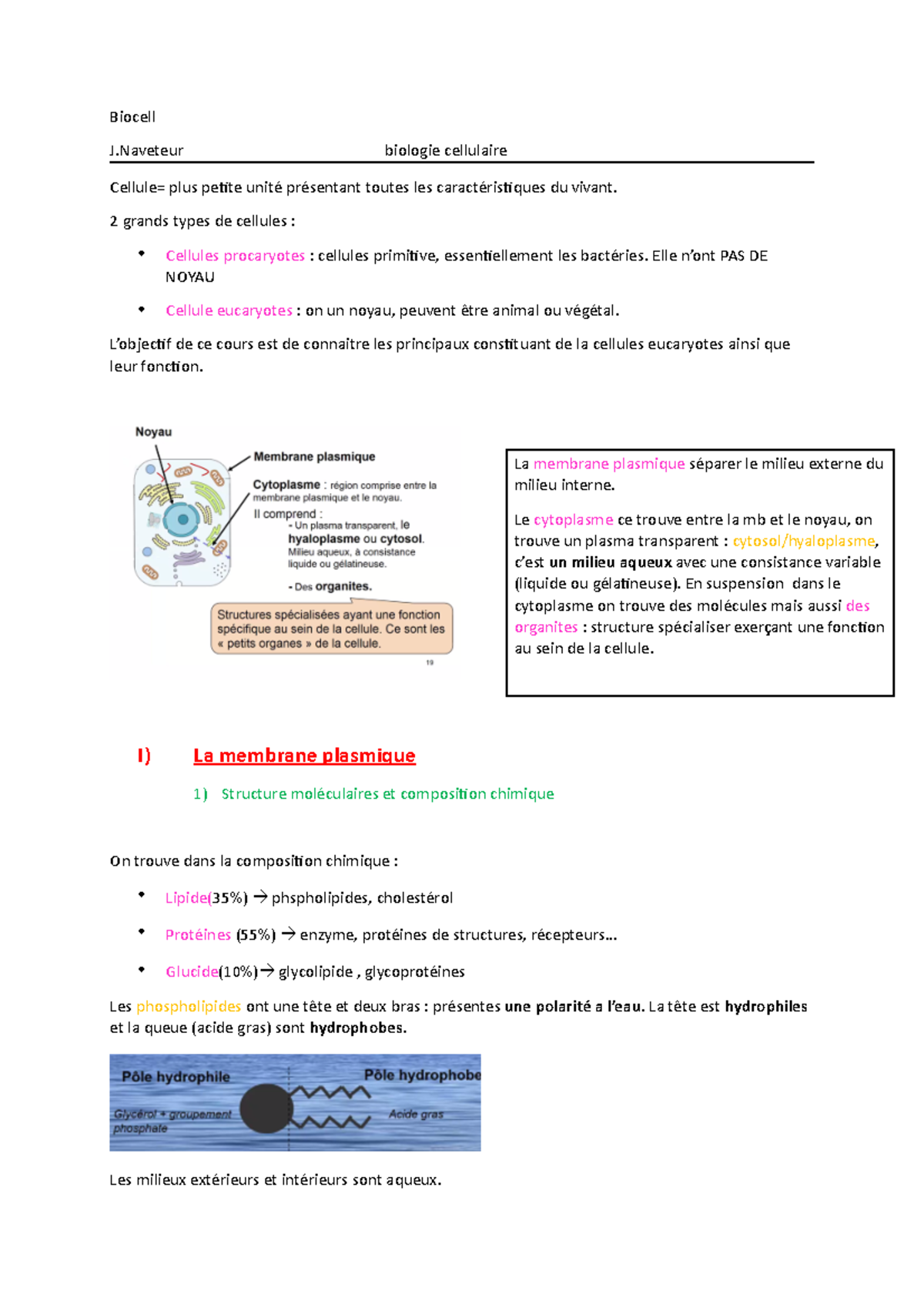 Biologie cellulaire (Complet) - Biocell J biologie cellulaire Cellule ...