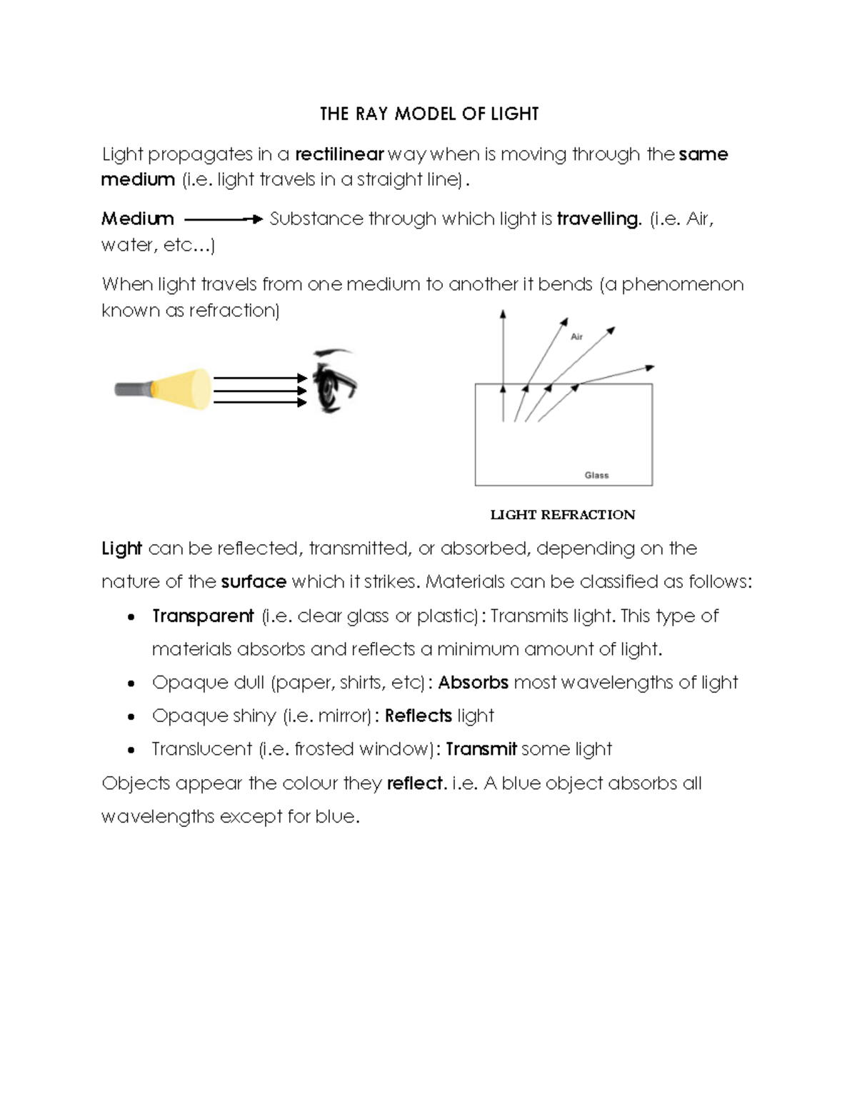 2 The ray model of light - homework - THE RAY MODEL OF LIGHT Light ...