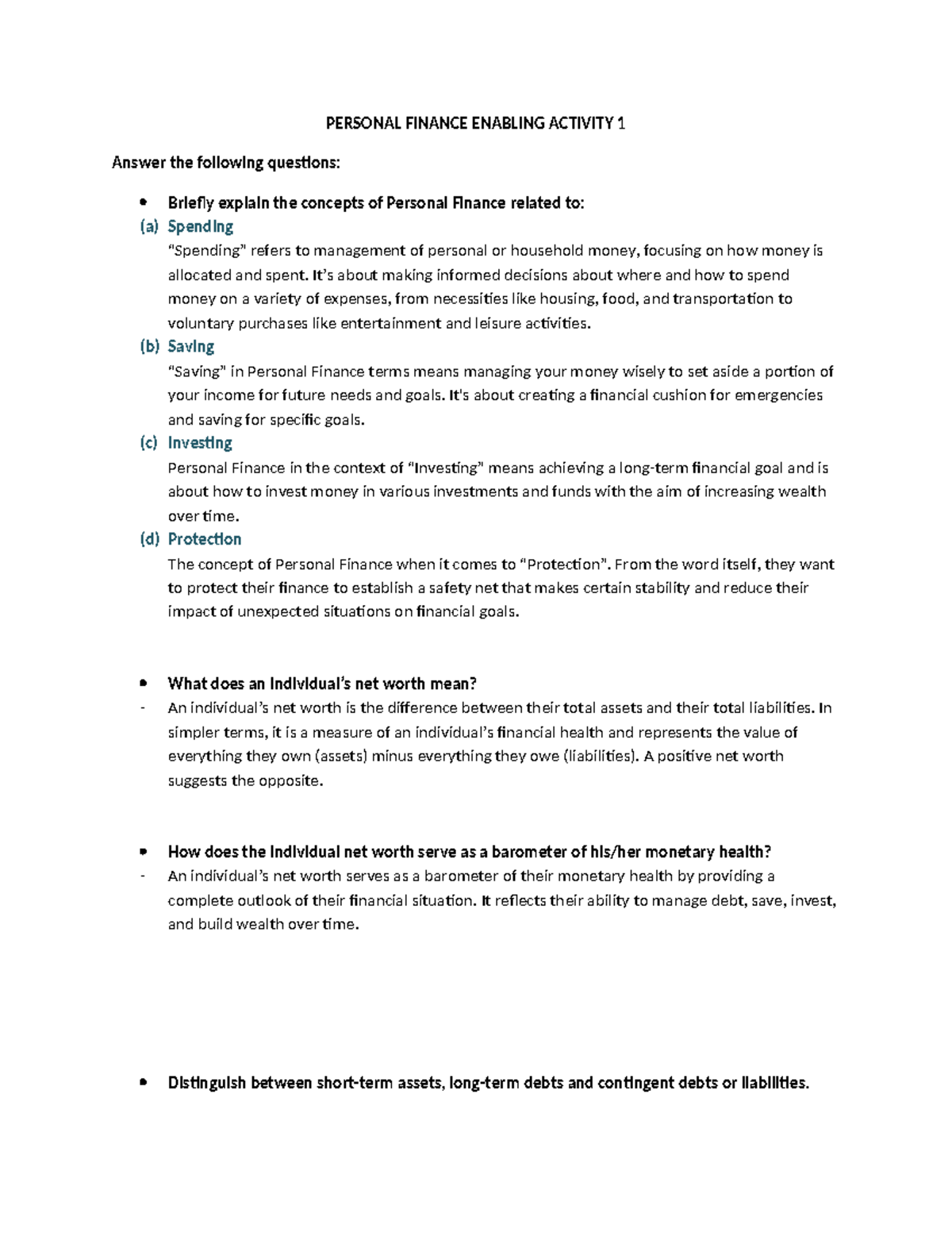 Personal Finance Enabling Activity 1 - PERSONAL FINANCE ENABLING ...