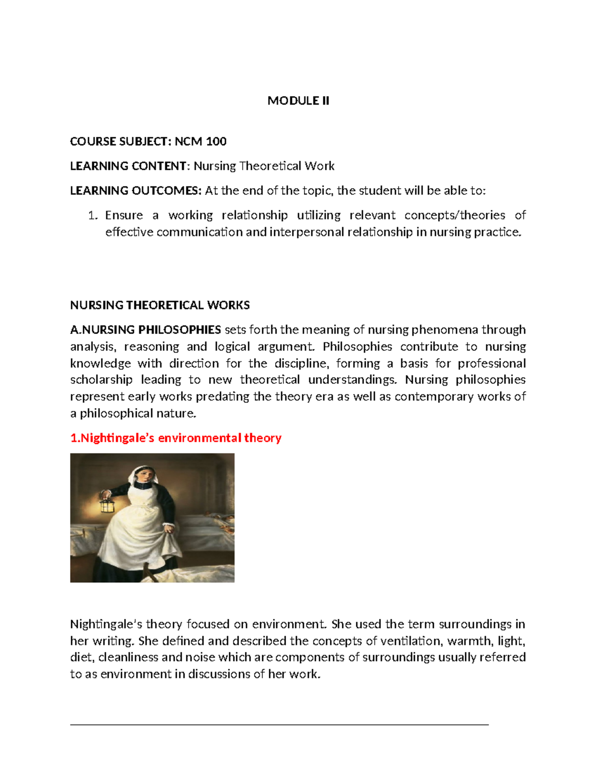 Module 2 - theoretical foundation of nursing - MODULE II COURSE SUBJECT ...