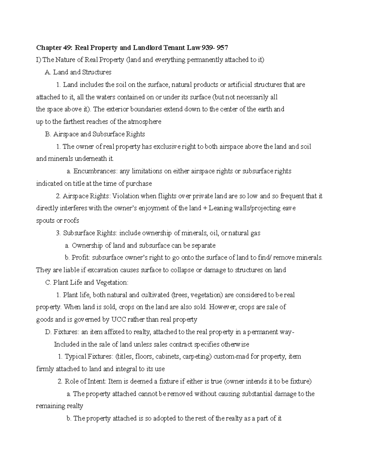 Business Law 2 (midterm) - Chapter 49: Real Property and Landlord ...