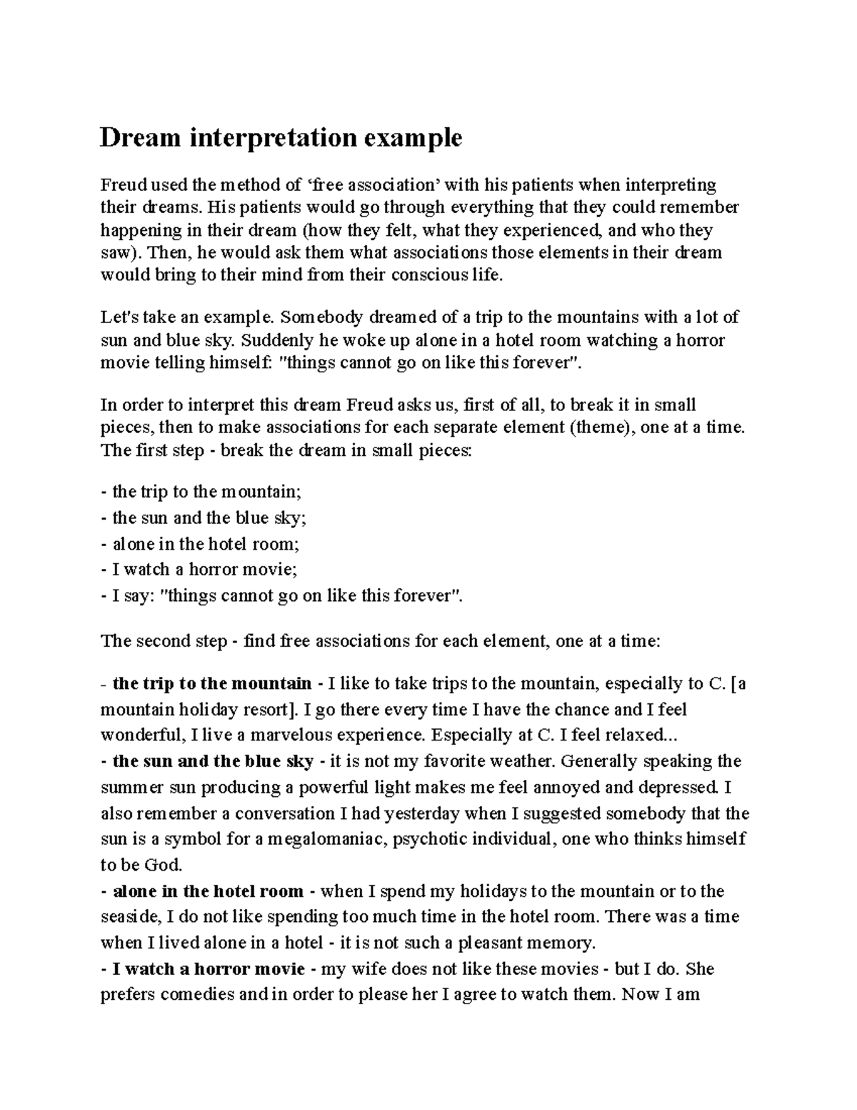 Dream interp example - Essay. - Dream interpretation example Freud used ...