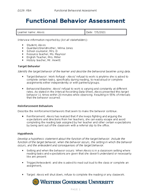 D01 Task 1 FBA and BIP - Task - Melissa Garcia D001 Task 1 Part 1 ...