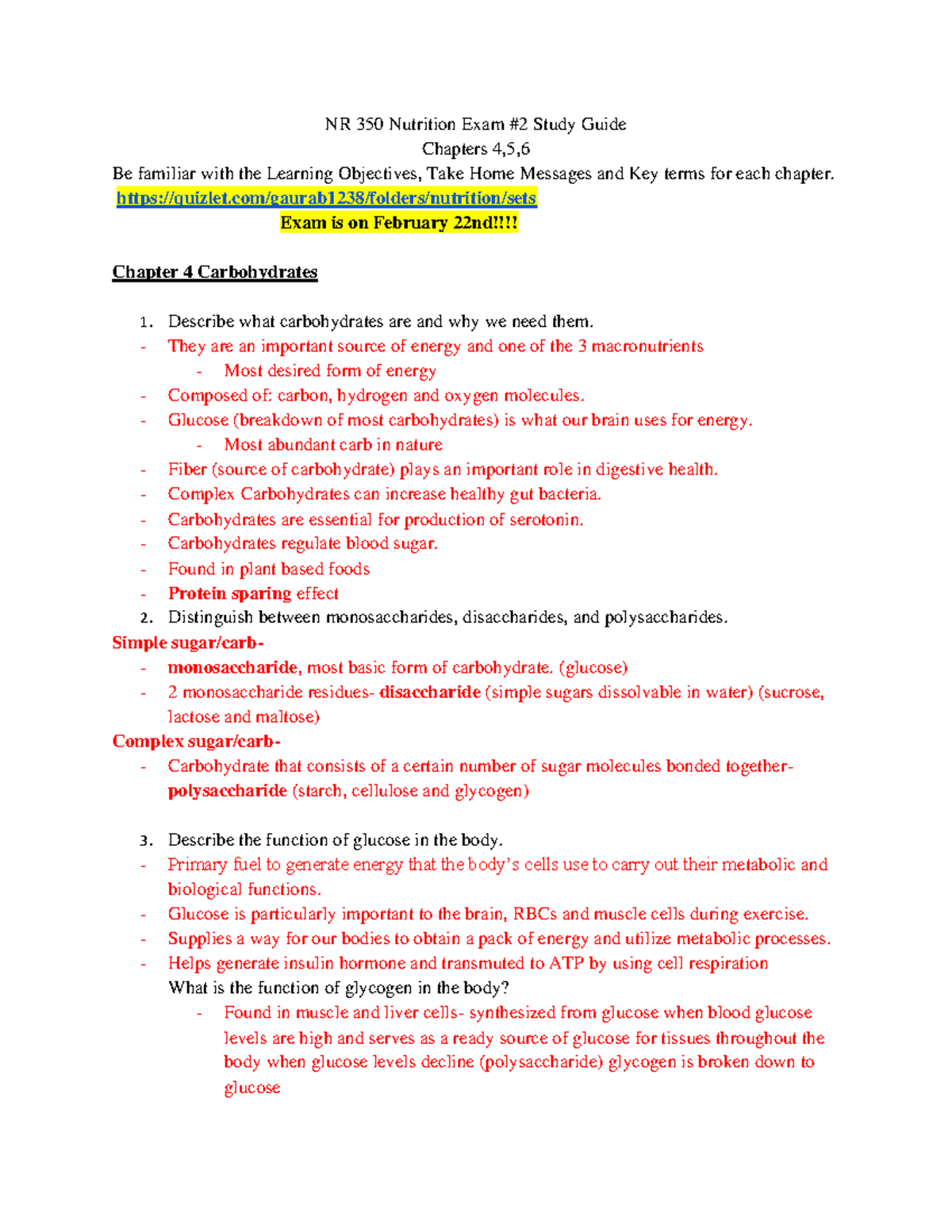 Nutrition Exam 2 Study Guide - NR 350 Nutrition Exam #2 Study Guide ...