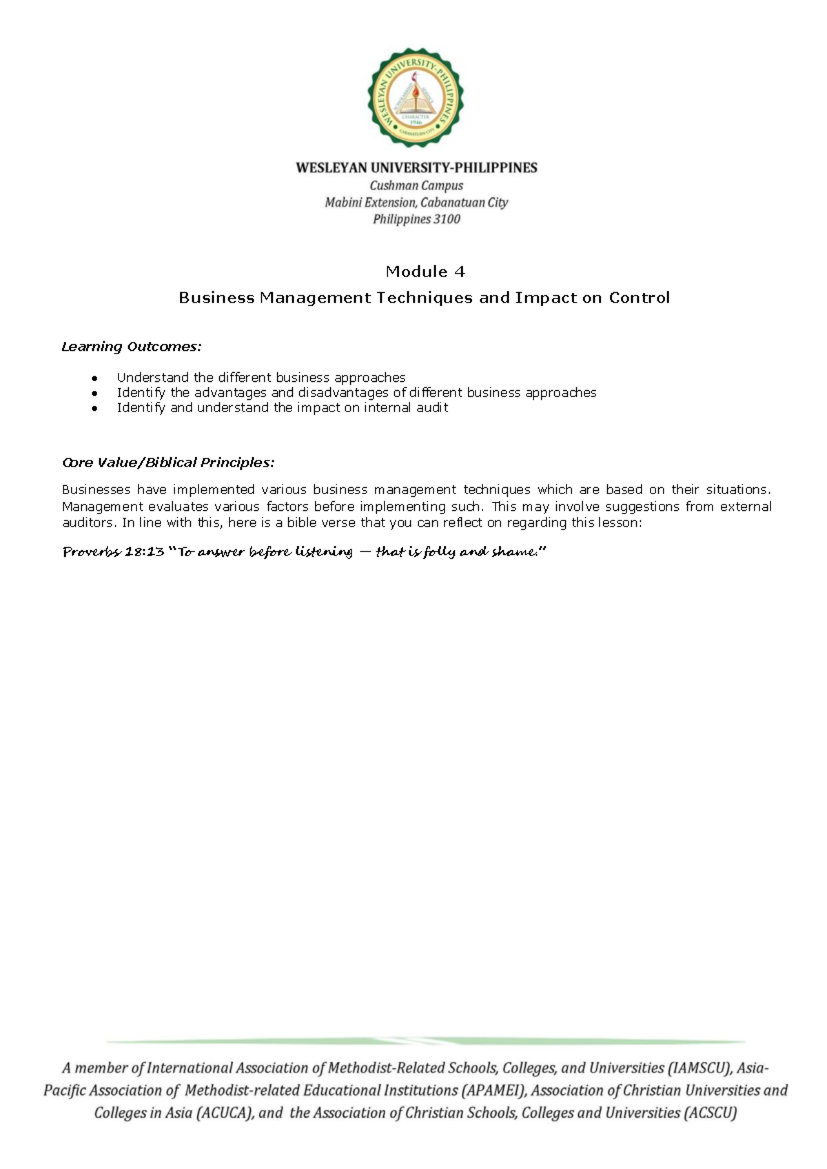 Module 4-Business Management Techniquesand Impacton Control - Module 4 ...