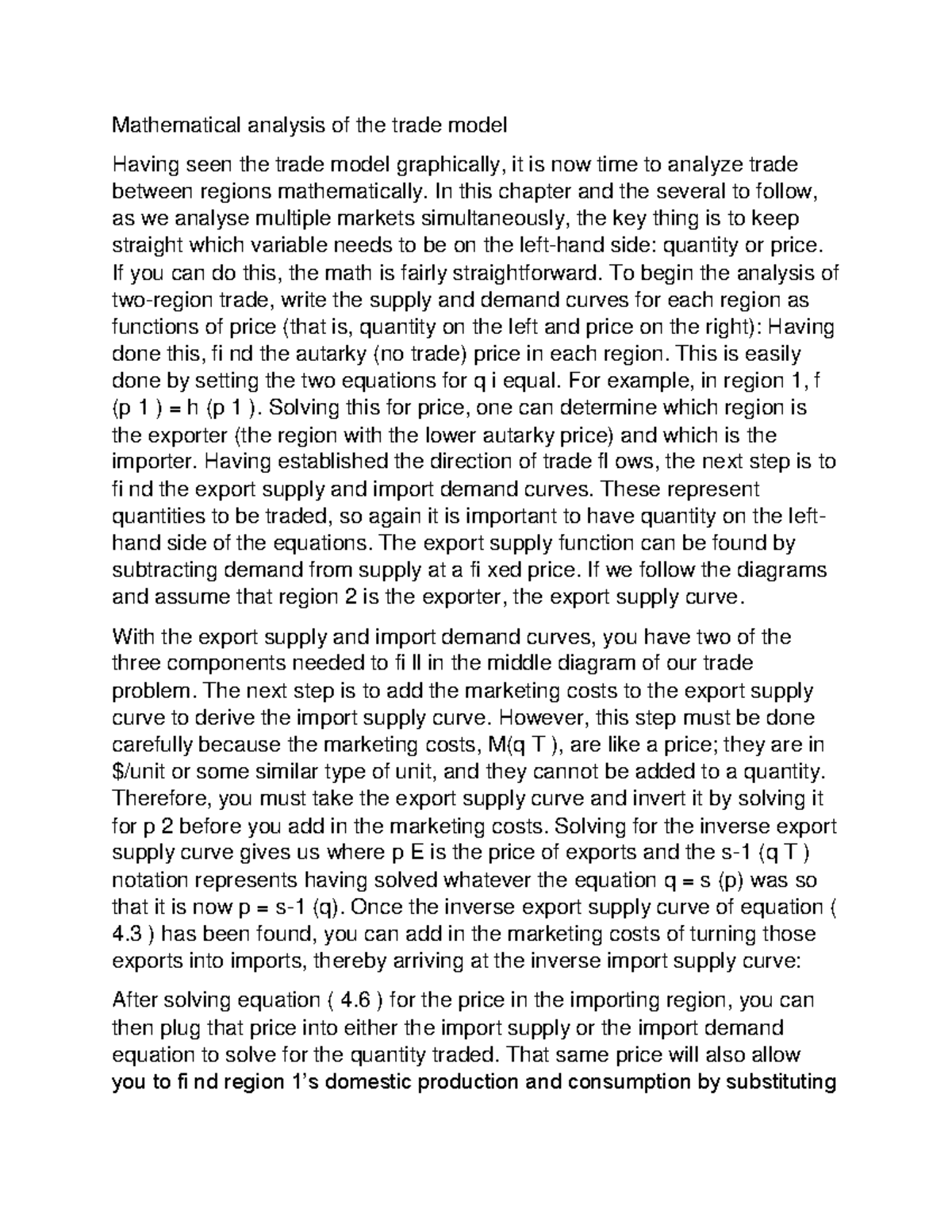 Mathematical analysis of the trade model - In this chapter and the ...