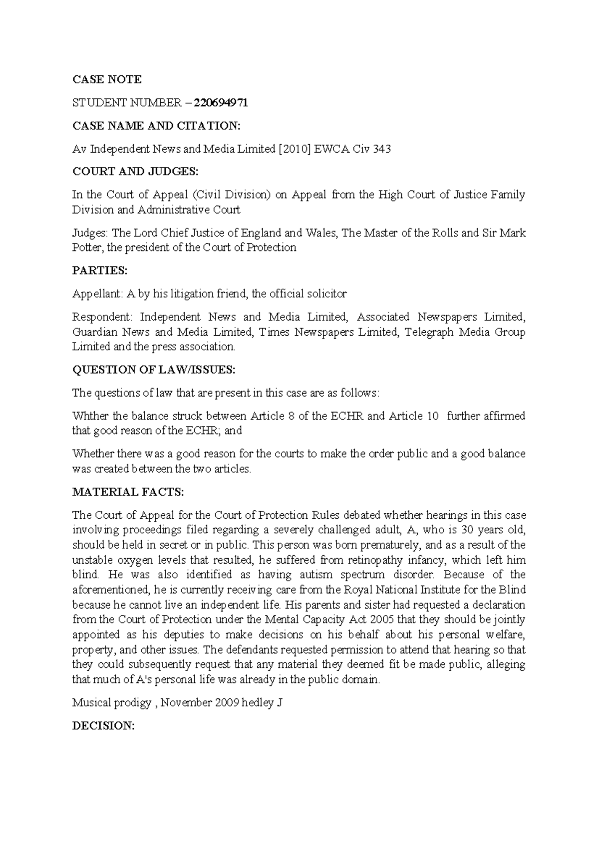 Case note - case not on R v on the application - CASE NOTE STUDENT ...