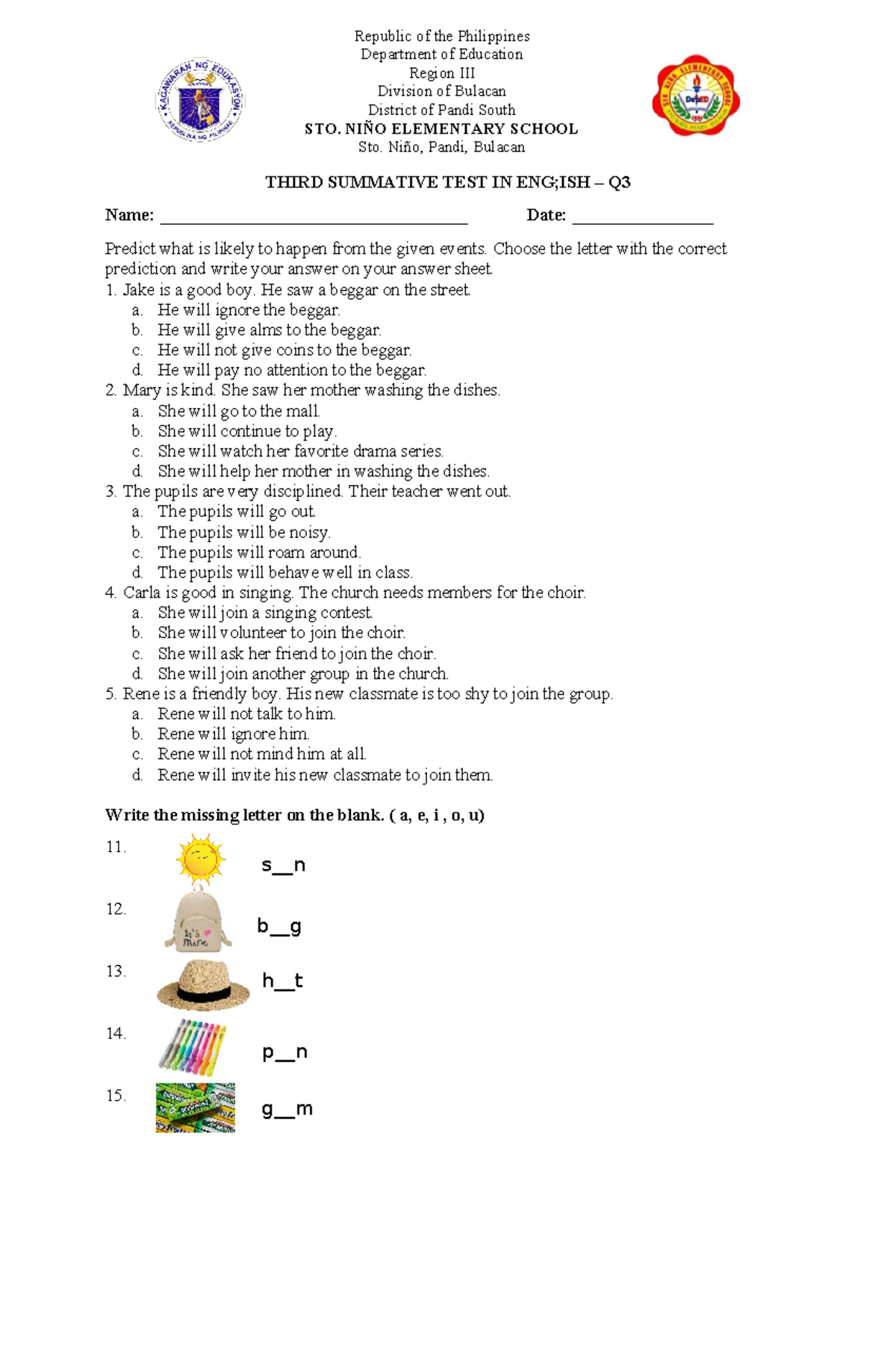 3RD SUM IN English Q2 - Sample summative test - Republic of the ...