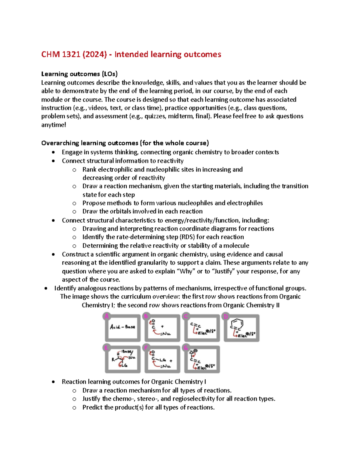 CHM 1321 - learning outcomes - CHM 1321 (2024) - Intended learning ...