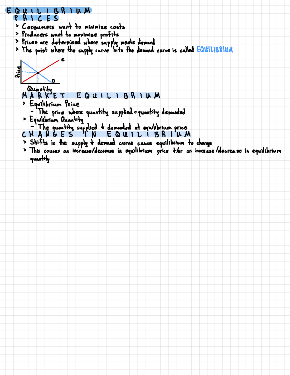Equilibrium Notes - EQUILIBIUM PRICES Consumers want to minimize costs ...