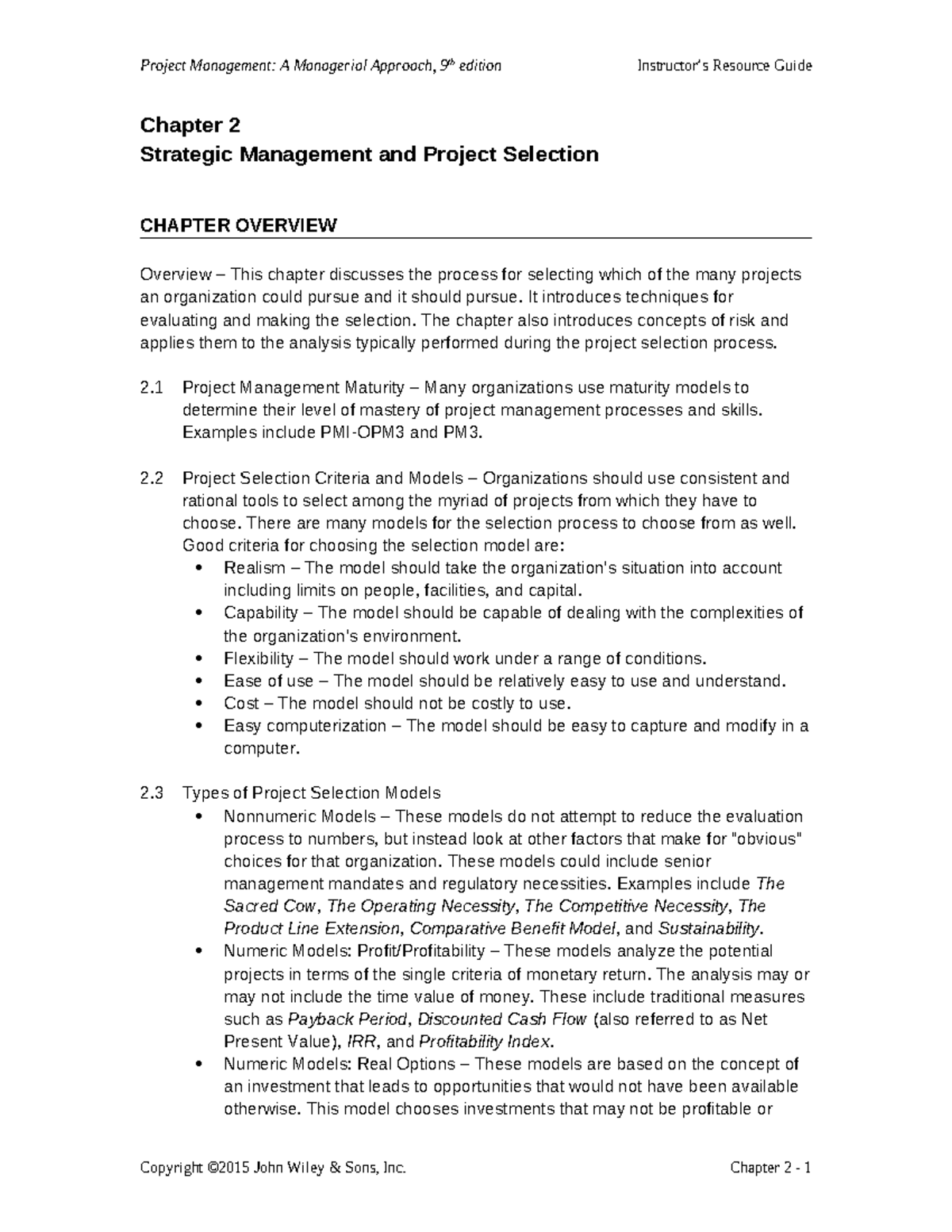 Project Management Chapter 3 Solutions - Chapter 2 Strategic Management ...