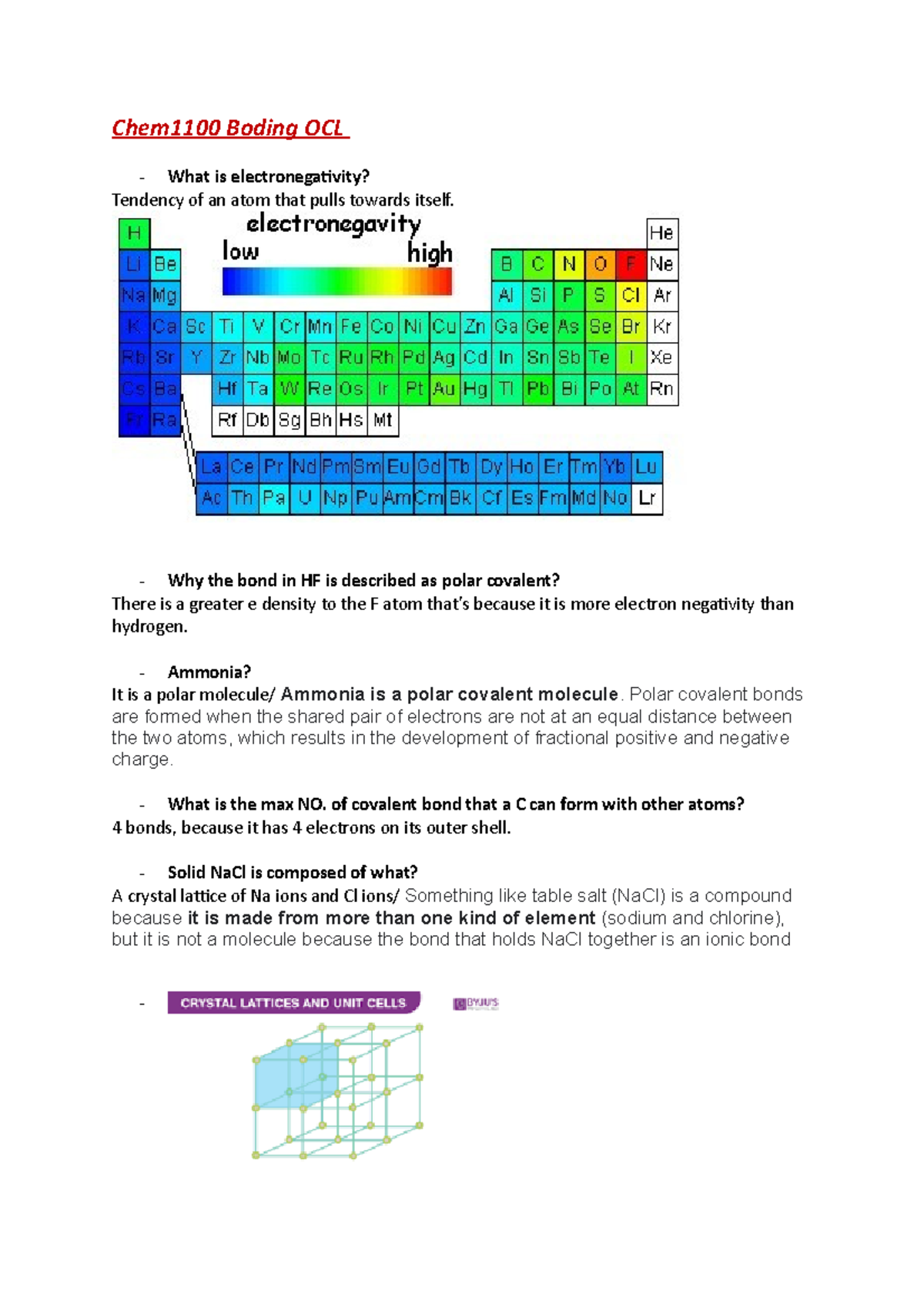 Chem1100 Boding OCL - This is the OCL in sem 2 first years - Chem1100 ...