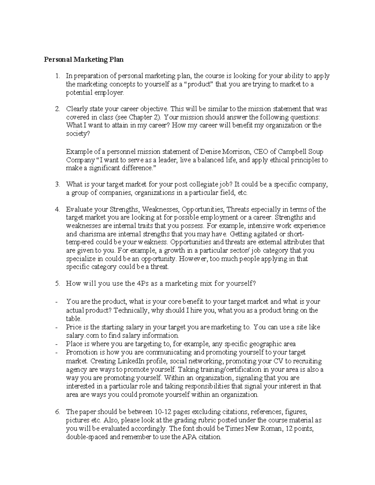 Personal Marketing Plan final - Personal Marketing Plan 1. In ...