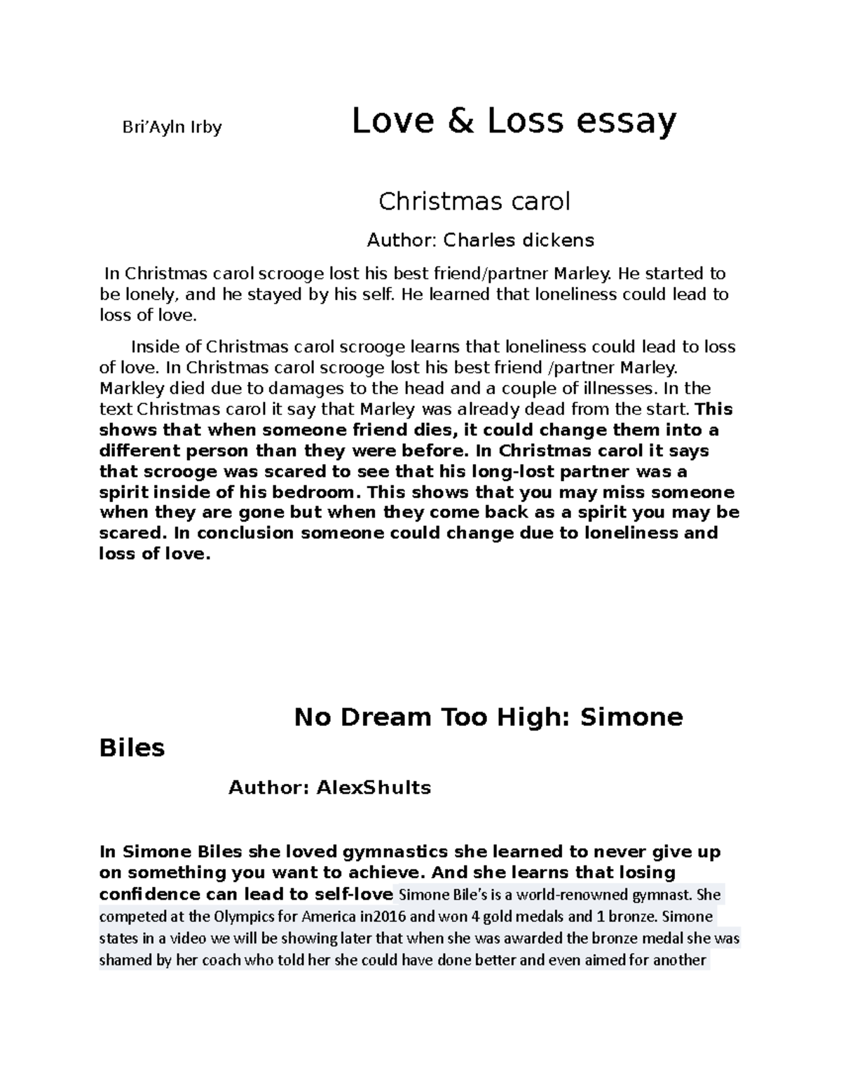 NFL players in it - Bri’Ayln Irby Love & Loss essay Christmas carol ...