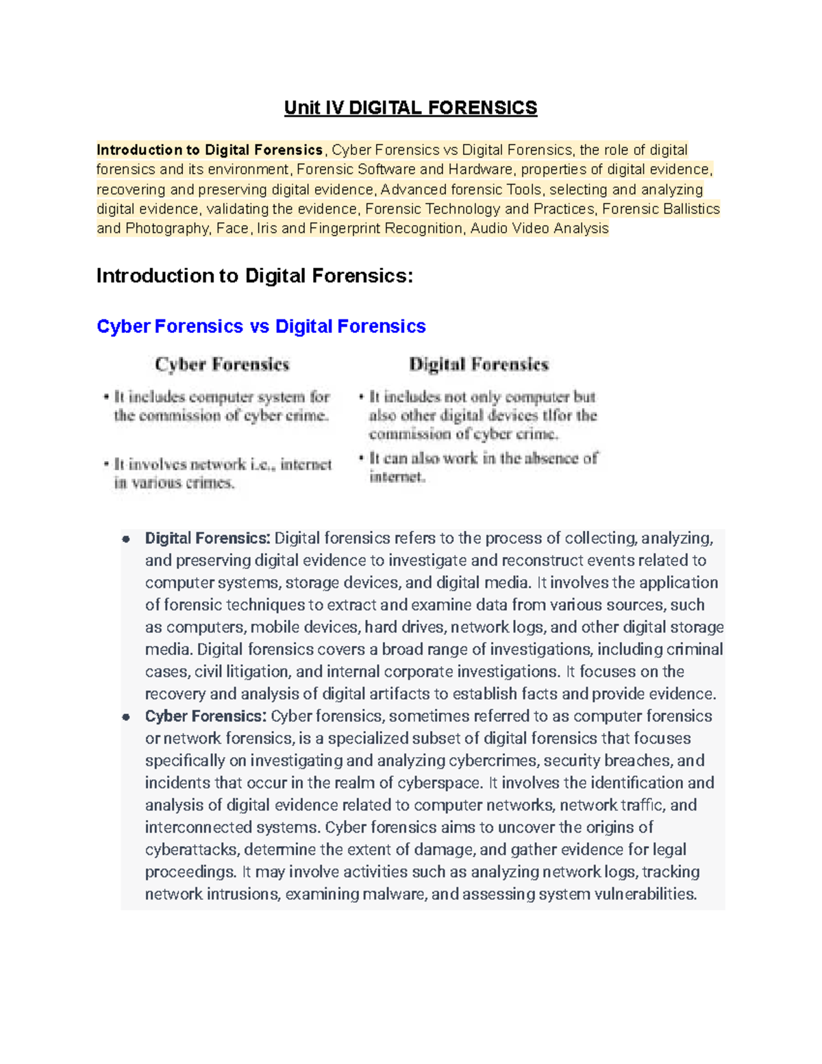 Unit IV Digital Forensics - Unit IV DIGITAL FORENSICS Introduction to ...