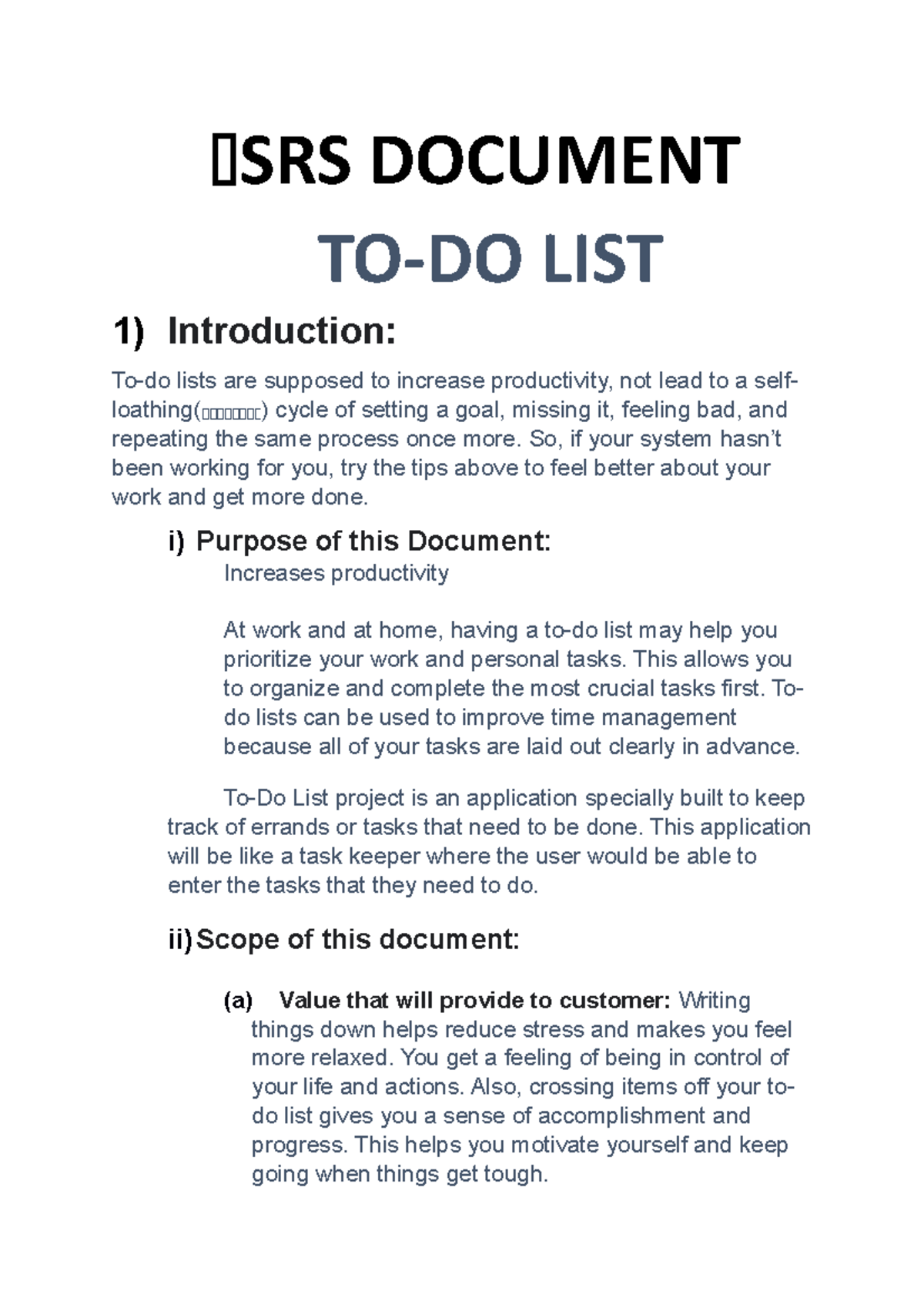 To Do List - srs - SRS DOCUMENT TO-DO LIST 1) Introduction: To-do lists ...