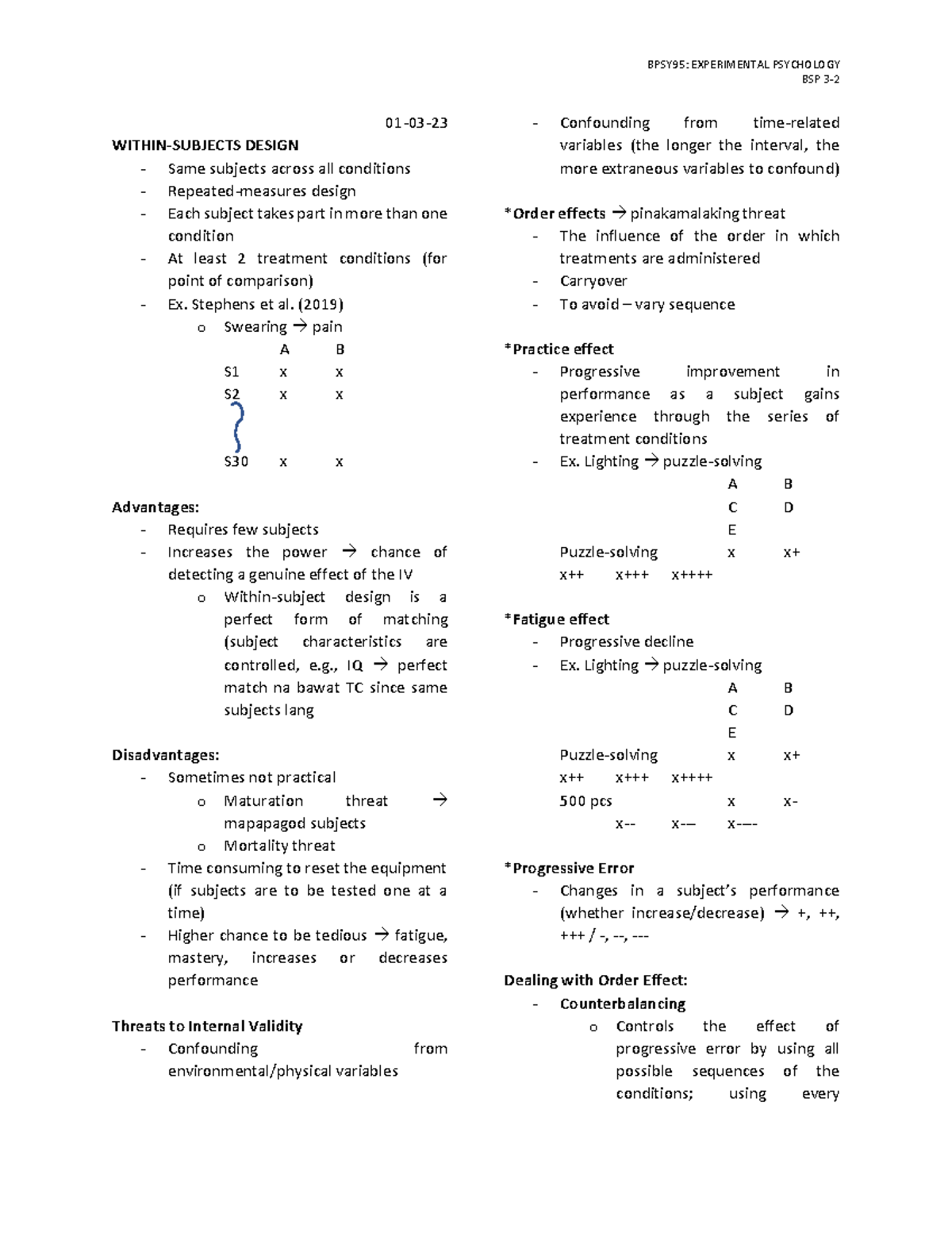 Within subjects design notes - BSP 3- 01-03- WITHIN-SUBJECTS DESIGN ...