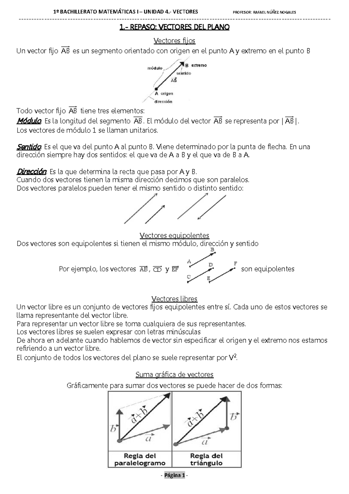 1bach ciencias-u4-vectores-19-20 - 1 .- REPASO: VECTORES DEL PLANO ...