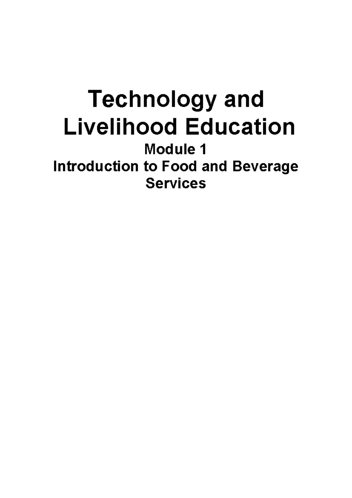 Fnb - Technology and Livelihood Education Module 1 Introduction to Food ...