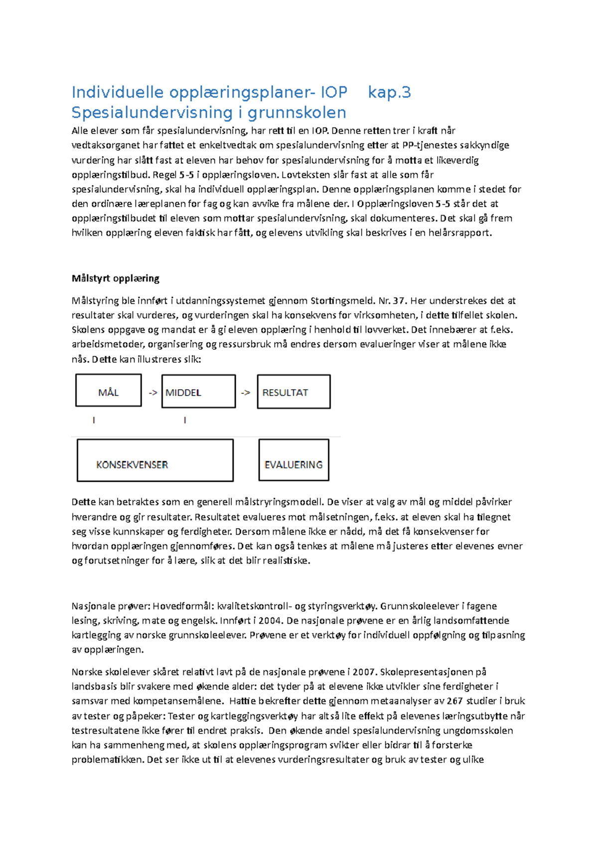 IOP - Sammendrag Pedagogikk - Individuelle IOP Spesialundervisning i ...
