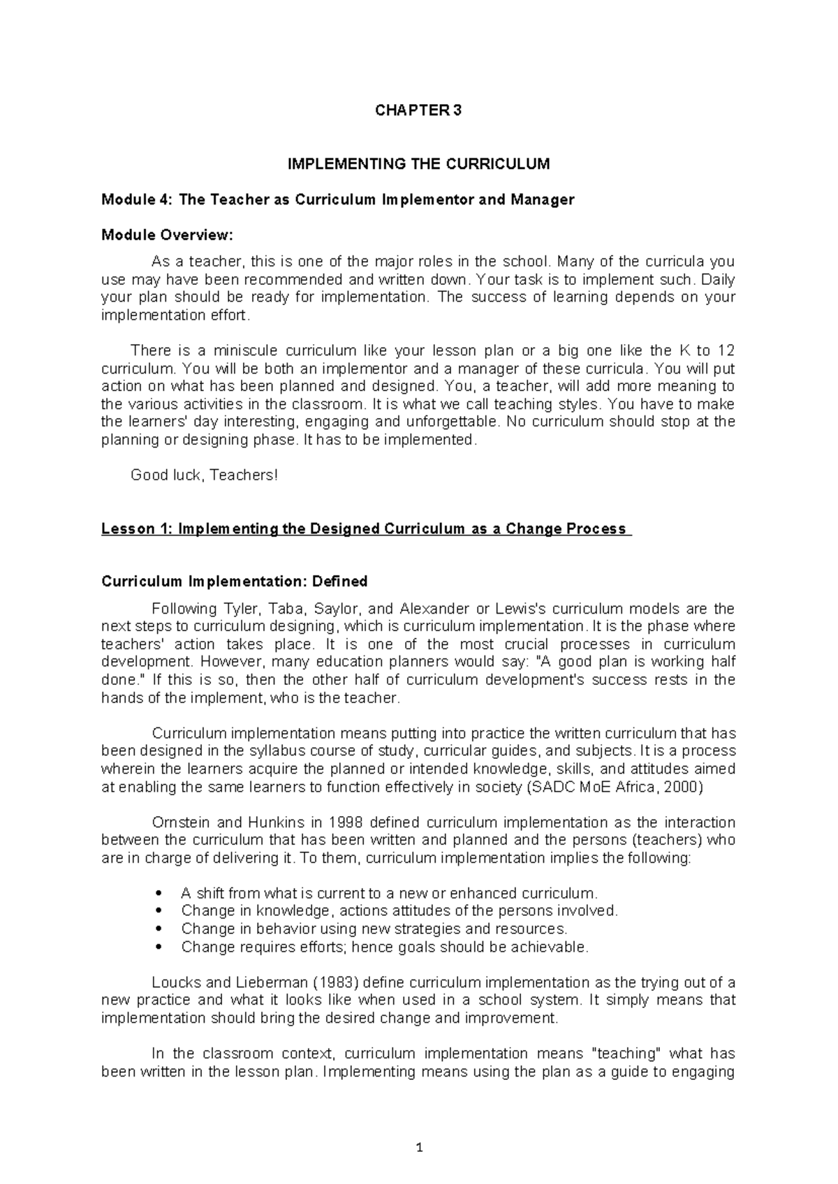 Chapter 3 Module 4 Notes Chapter 3 Implementing The Curriculum
