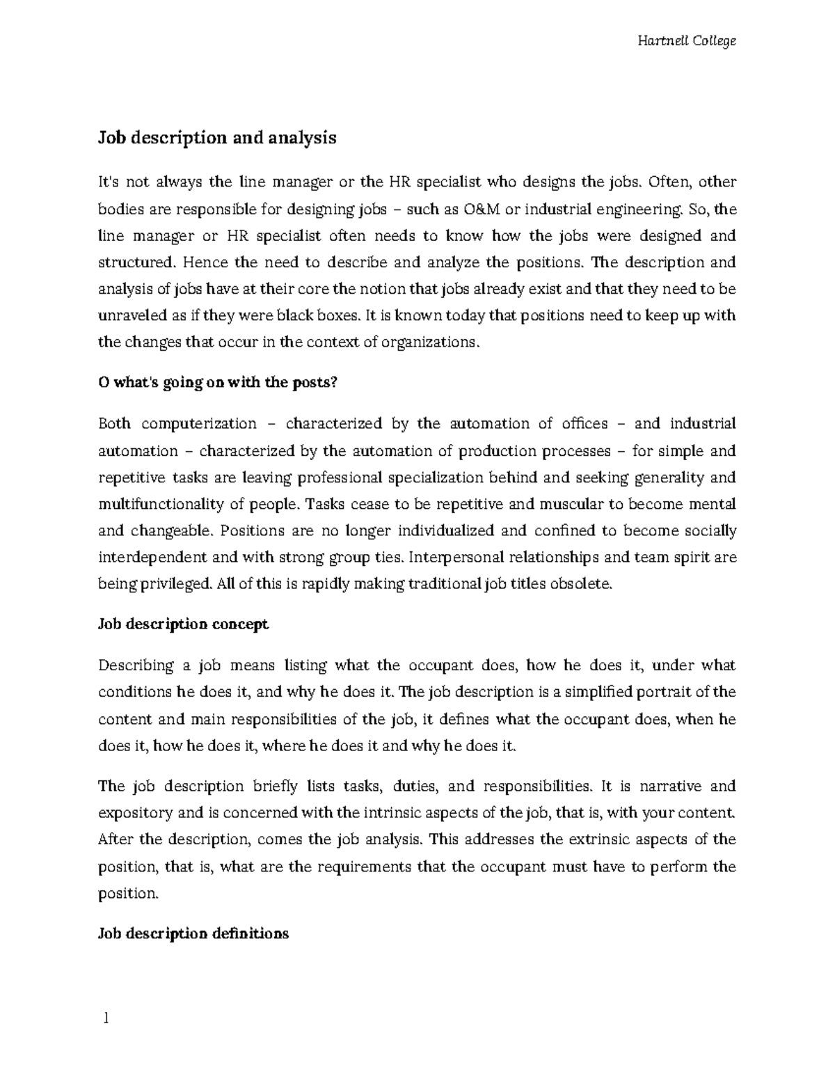 Job description and analysis. - Often, other bodies are responsible for ...