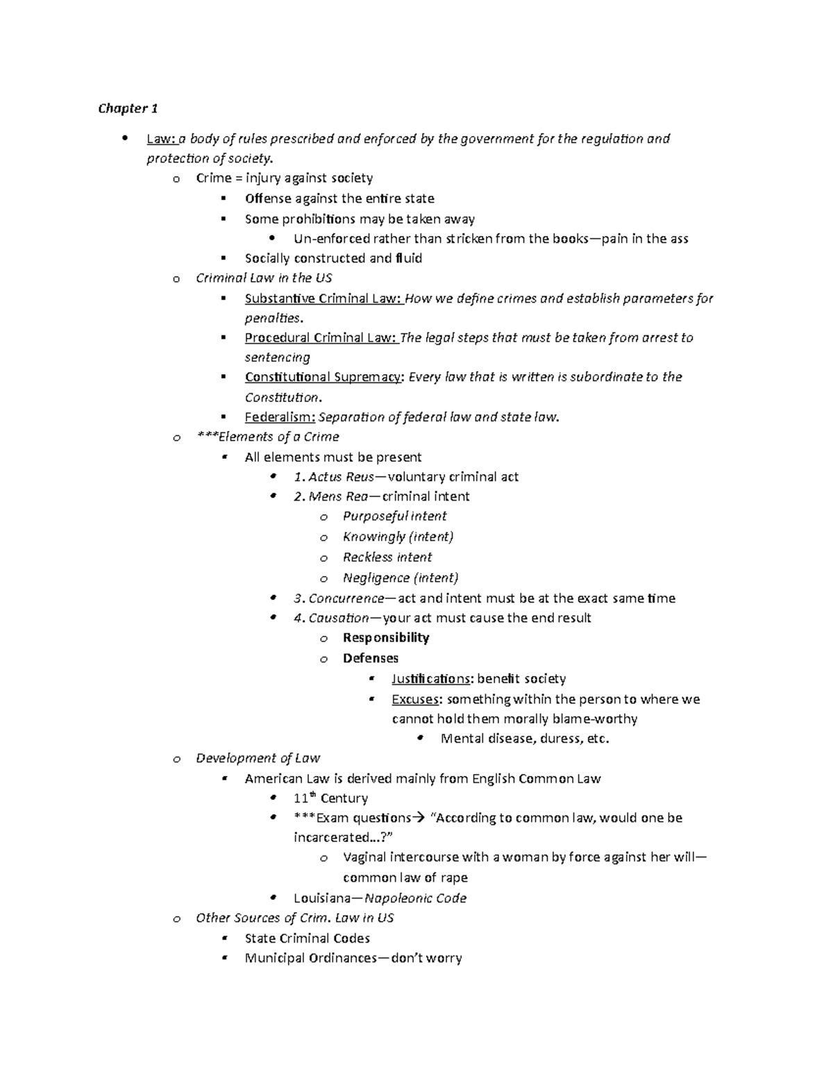 Notes Day 1 - Chapter 1 Law: a body of rules prescribed and enforced by ...