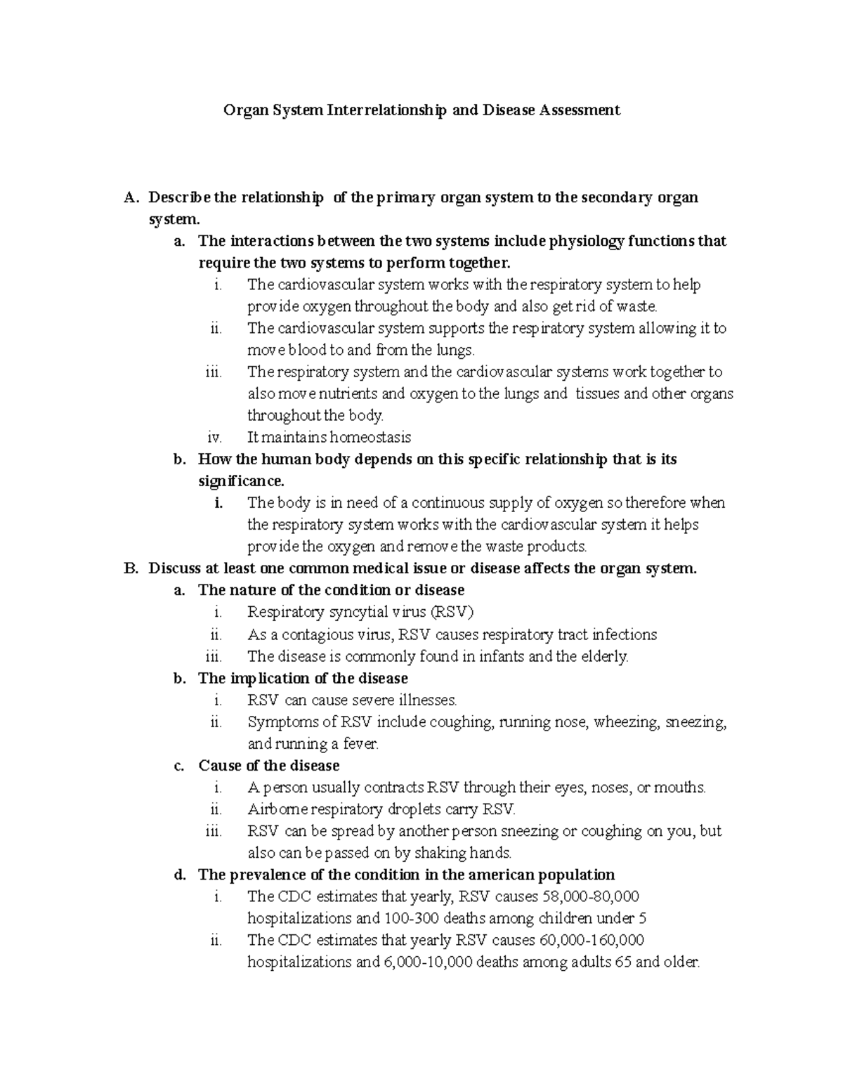 Milestone two - Organ System Interrelationship and Disease Assessment A ...
