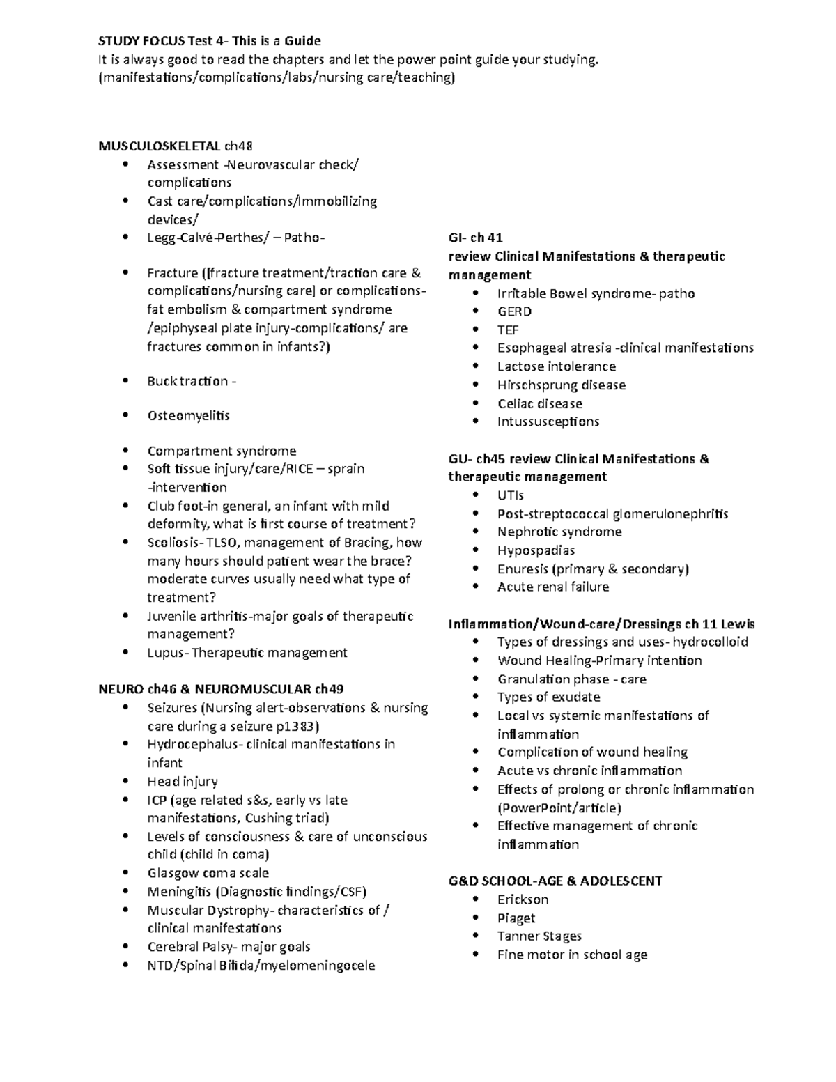 Test 4 focus - STUDY THIS! - STUDY FOCUS Test 4- This is a Guide It is ...