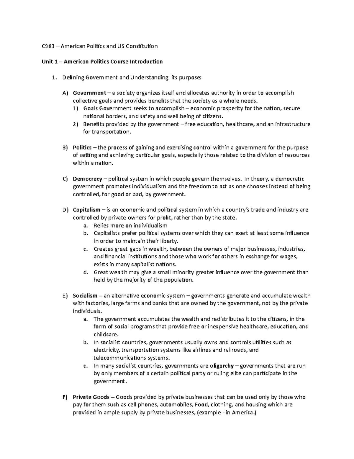 American Politics and US Constitution - Lecture Notes - C963 – American ...